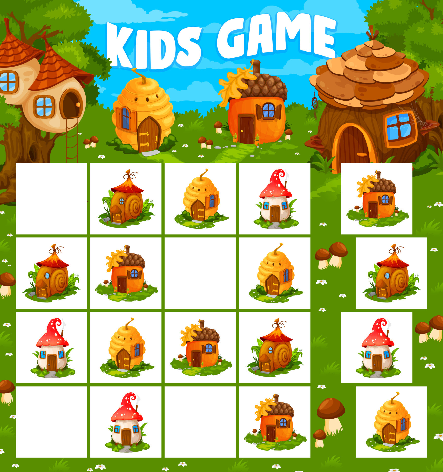 Sudoku game worksheet, fairy beehive, acorn houses 13212771 Vector Art ... Sudoku game worksheet, fairy beehive, acorn houses 13212771 Vector Art ...