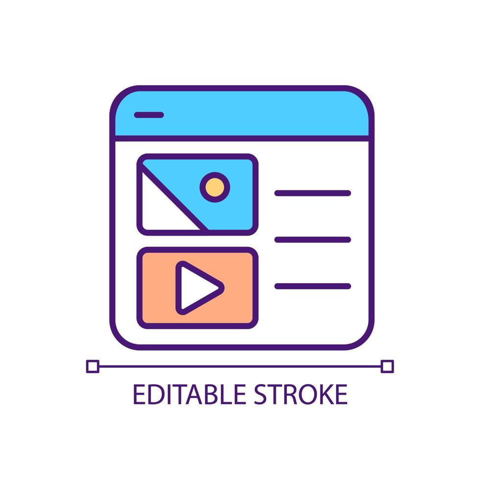 Website with multimedia elements RGB color icon. Site with videos and images. Multimedia ...