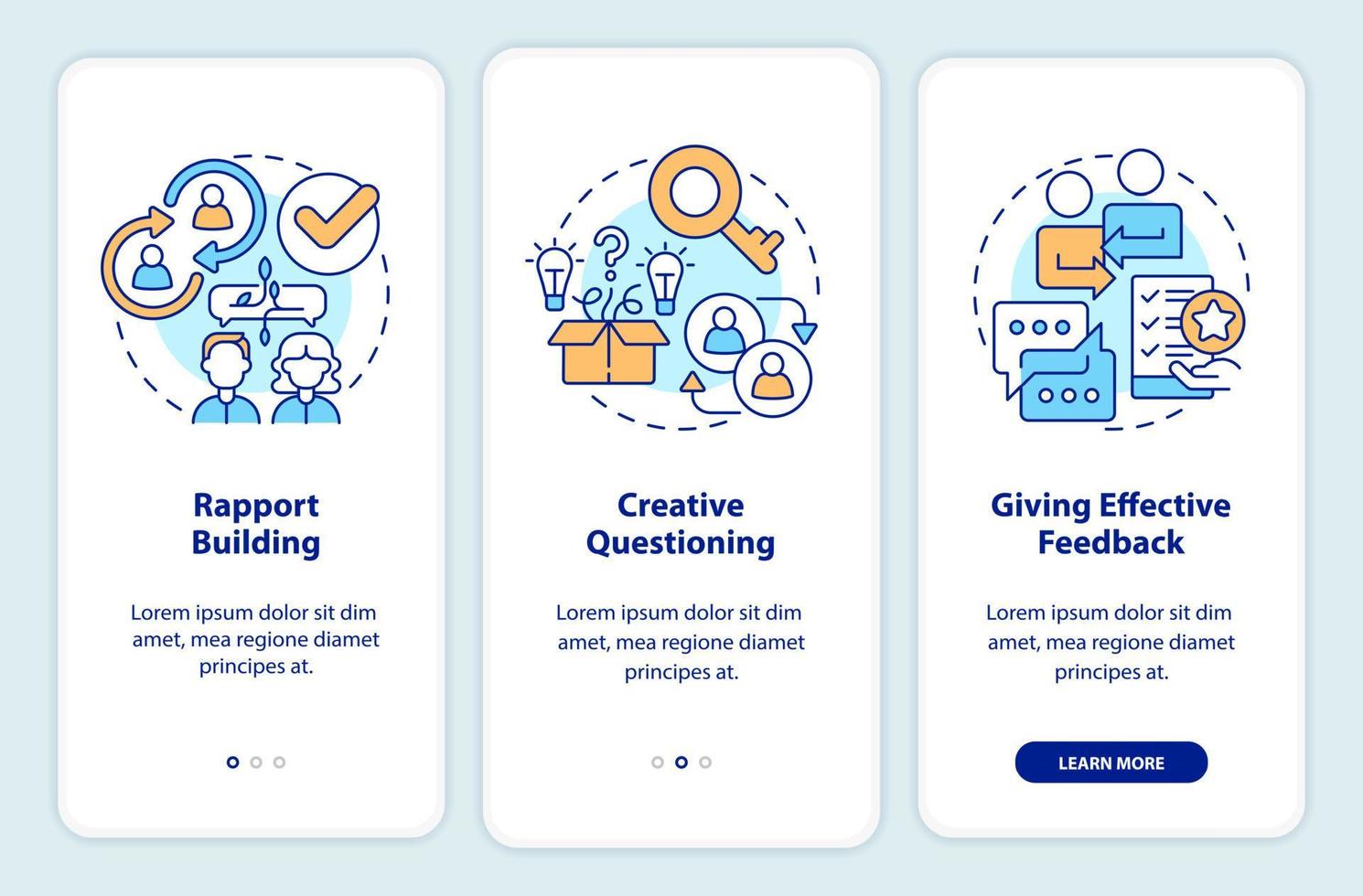 Steps Of Coaching Onboarding Mobile App Screen Creative Questioning Walkthrough 3 Steps