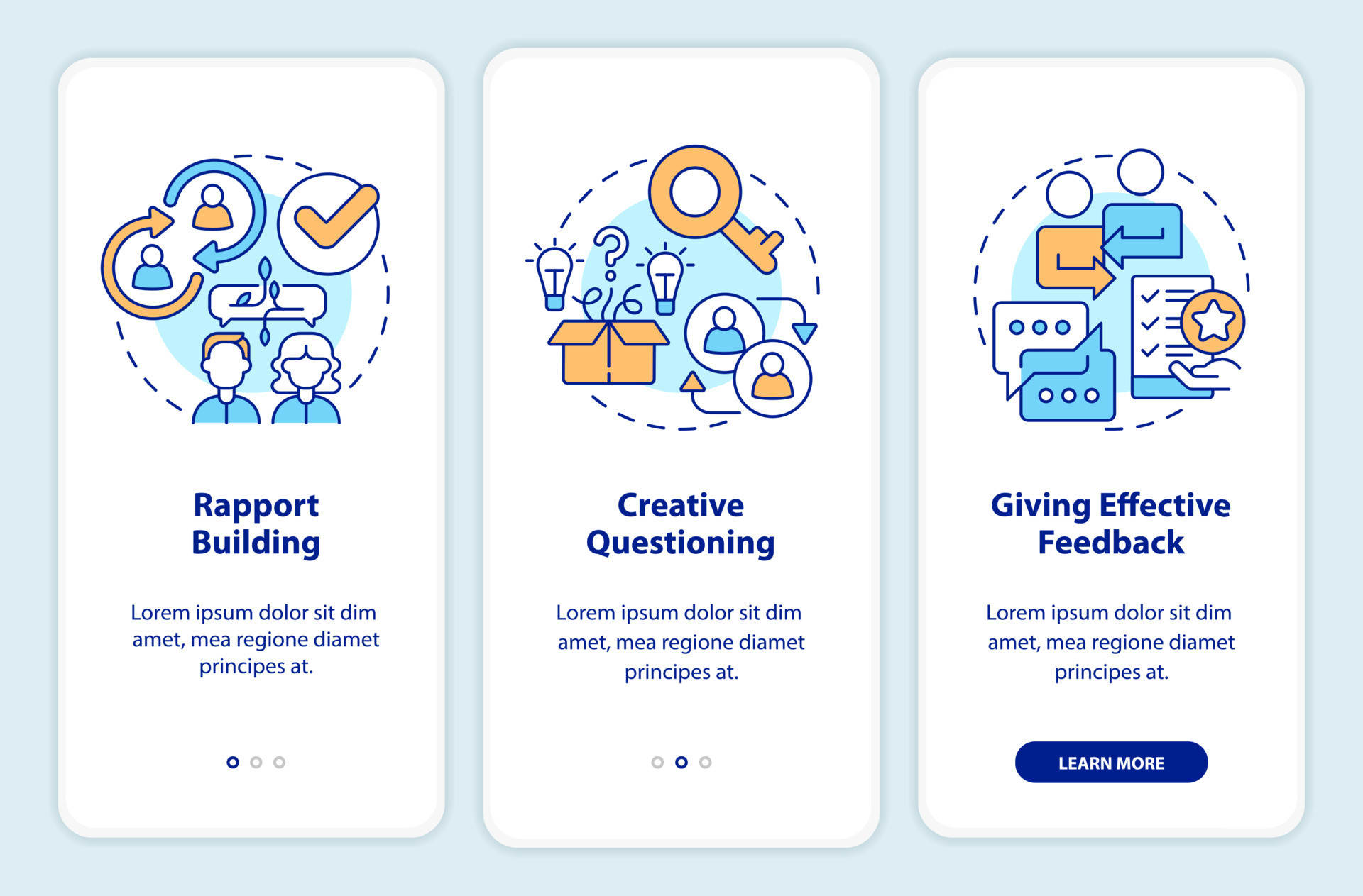 Steps Of Coaching Onboarding Mobile App Screen Creative Questioning Walkthrough 3 Steps