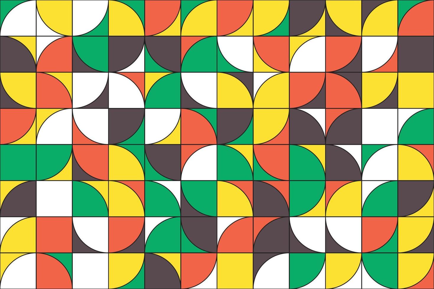 Flat Colorful Semicircle Seamless Pattern With Contour Grid Line