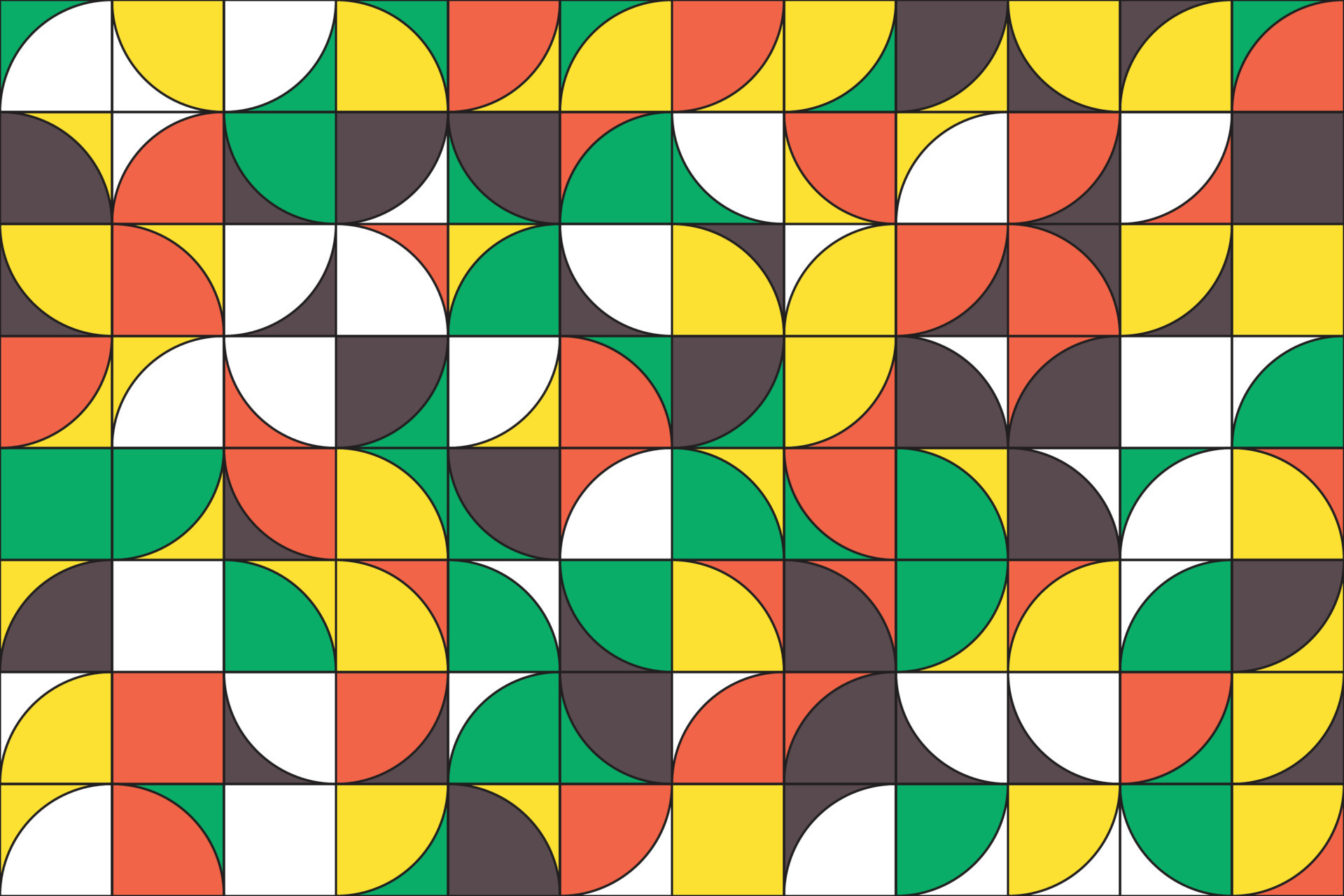 Flat Colorful Semicircle Seamless Pattern With Contour Grid Line