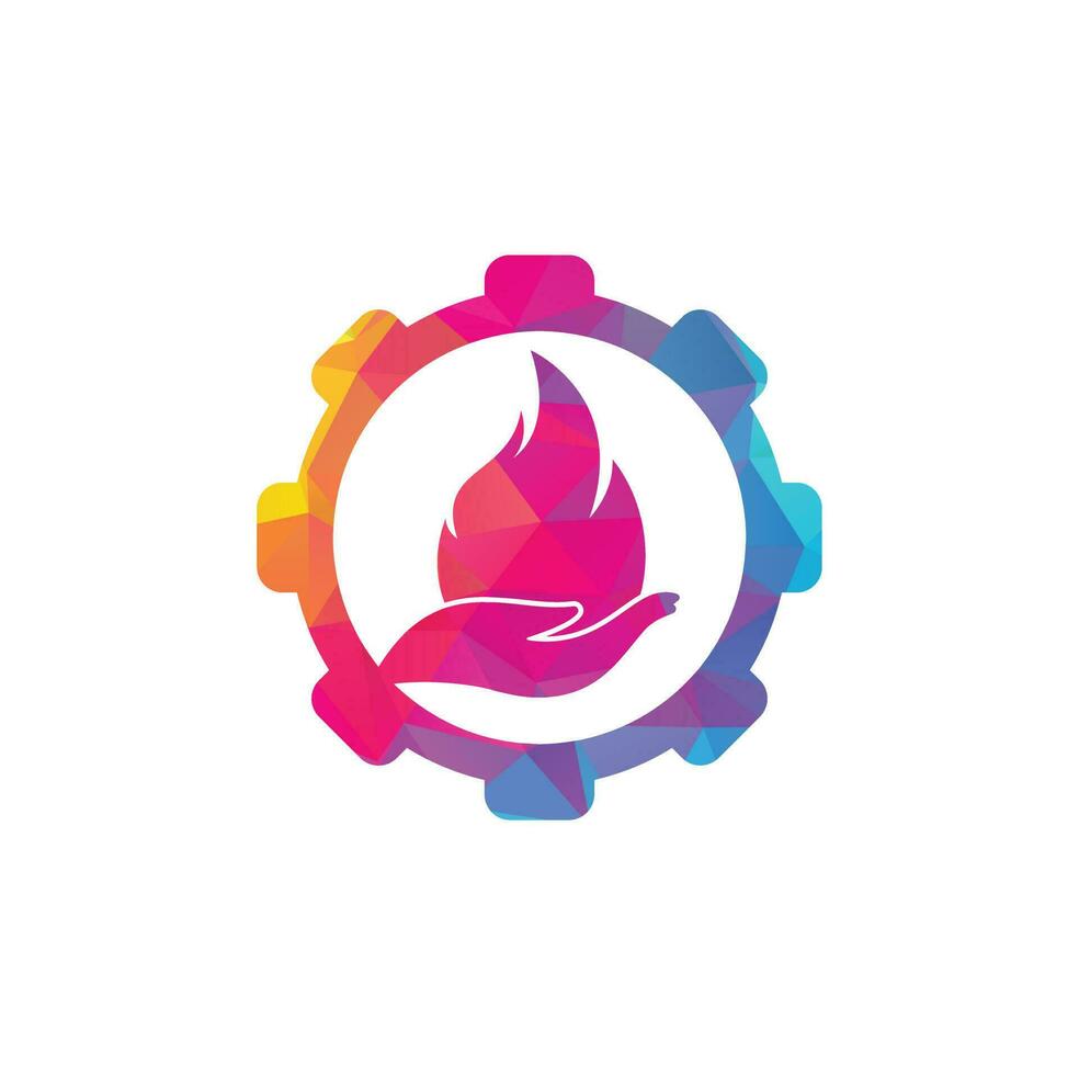Fire care gear shape concept vector logo design concept. Hand and fire ... Fire care gear shape concept vector logo design concept. Hand and fire ...
