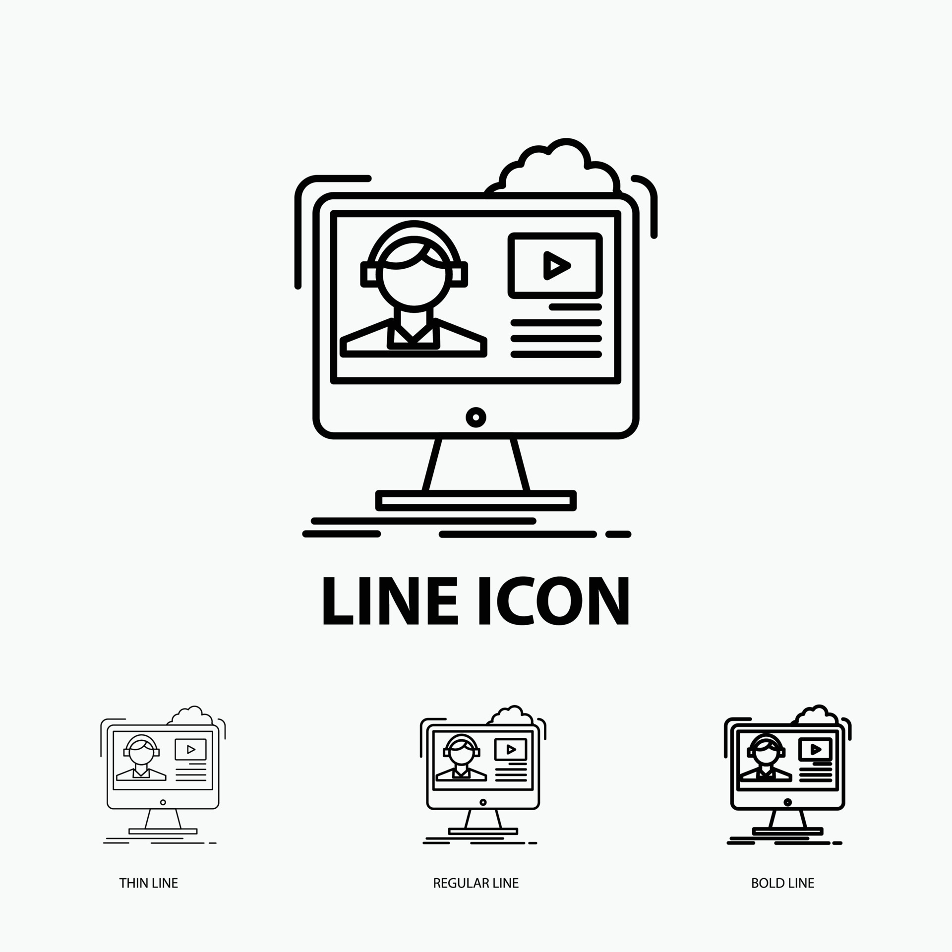 tutorials. video. media. online. education Icon in Thin. Regular and Bold Line Style. Vector ...