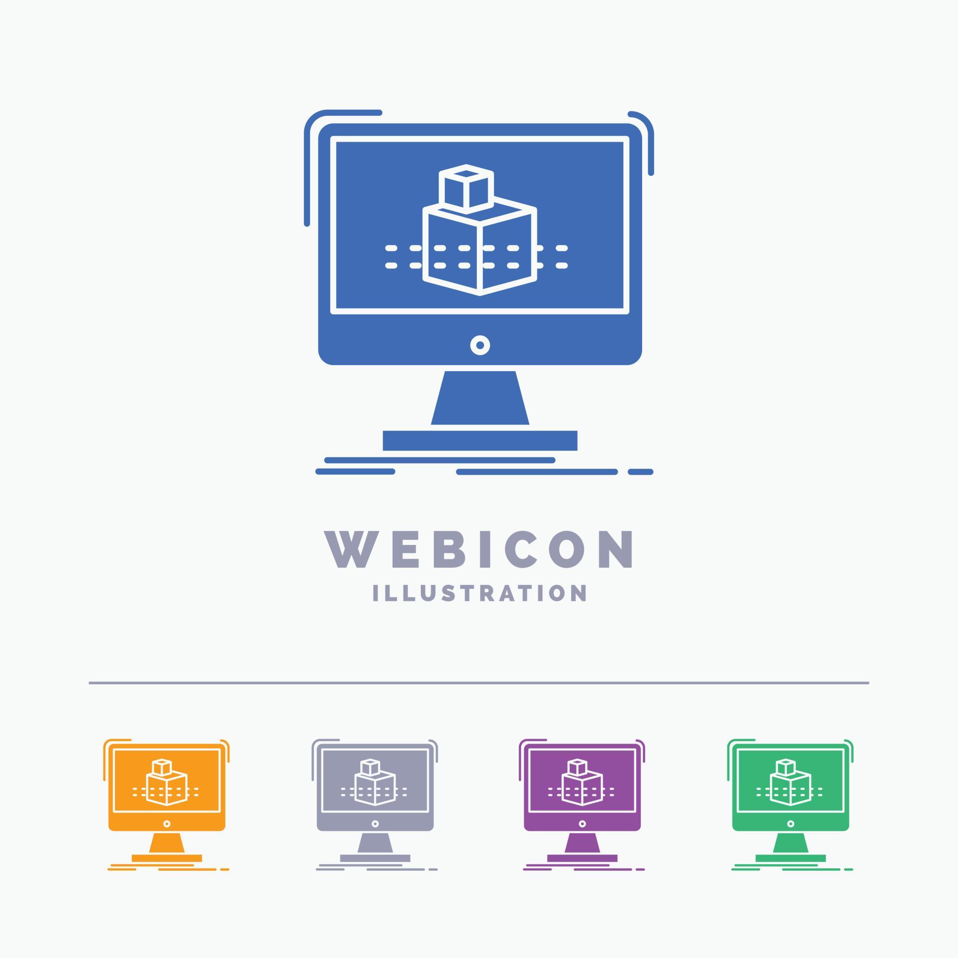 3d. cube. dimensional. modelling. sketch 5 Color Glyph Web Icon Template isolated on white ...