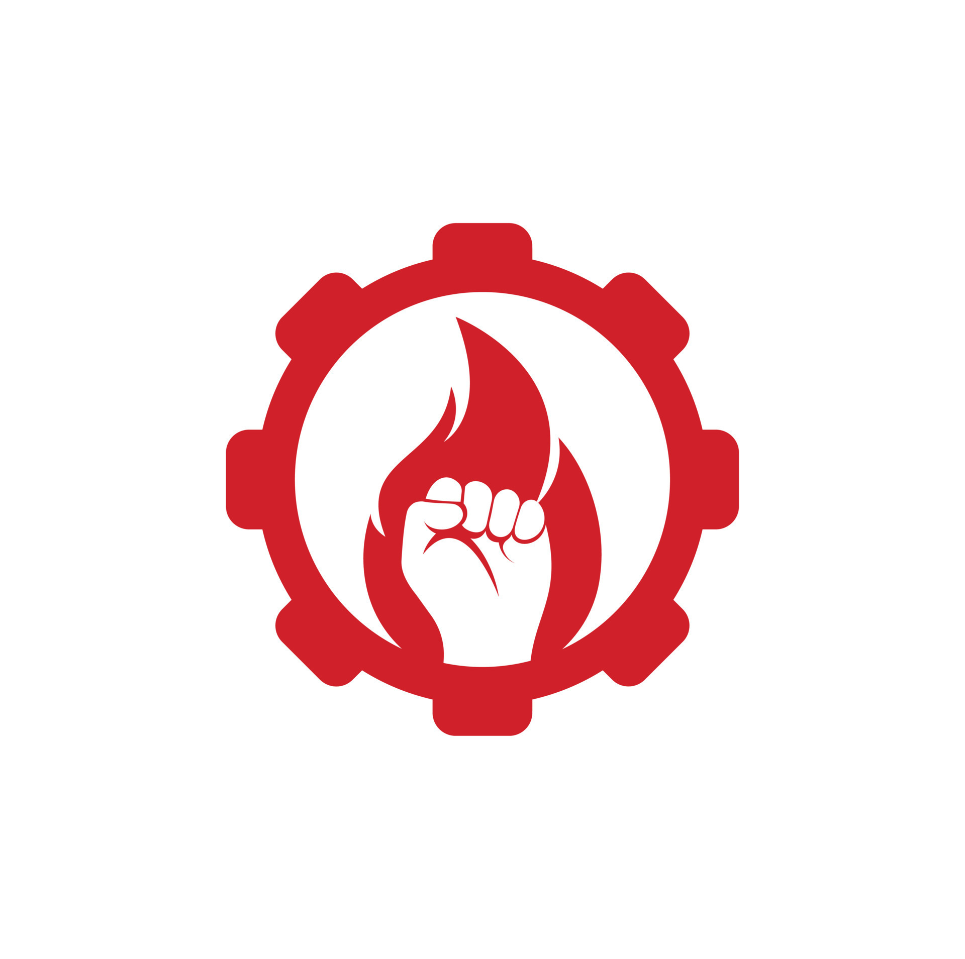 Fire Fist Gear Shape Concept Logo Vector Revolution Protest Flame Fist Symbol Web Icon Logo