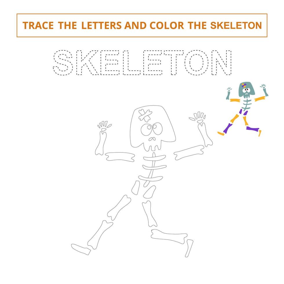 Trace the letters and color the skeleton.Game for kids. 13223443 Vector ...