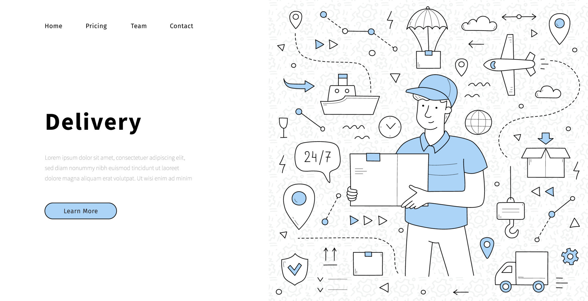Delivery service doodle landing page. Mailman 13224438 Vector Art at ... Delivery service doodle landing page. Mailman 13224438 Vector Art at ...