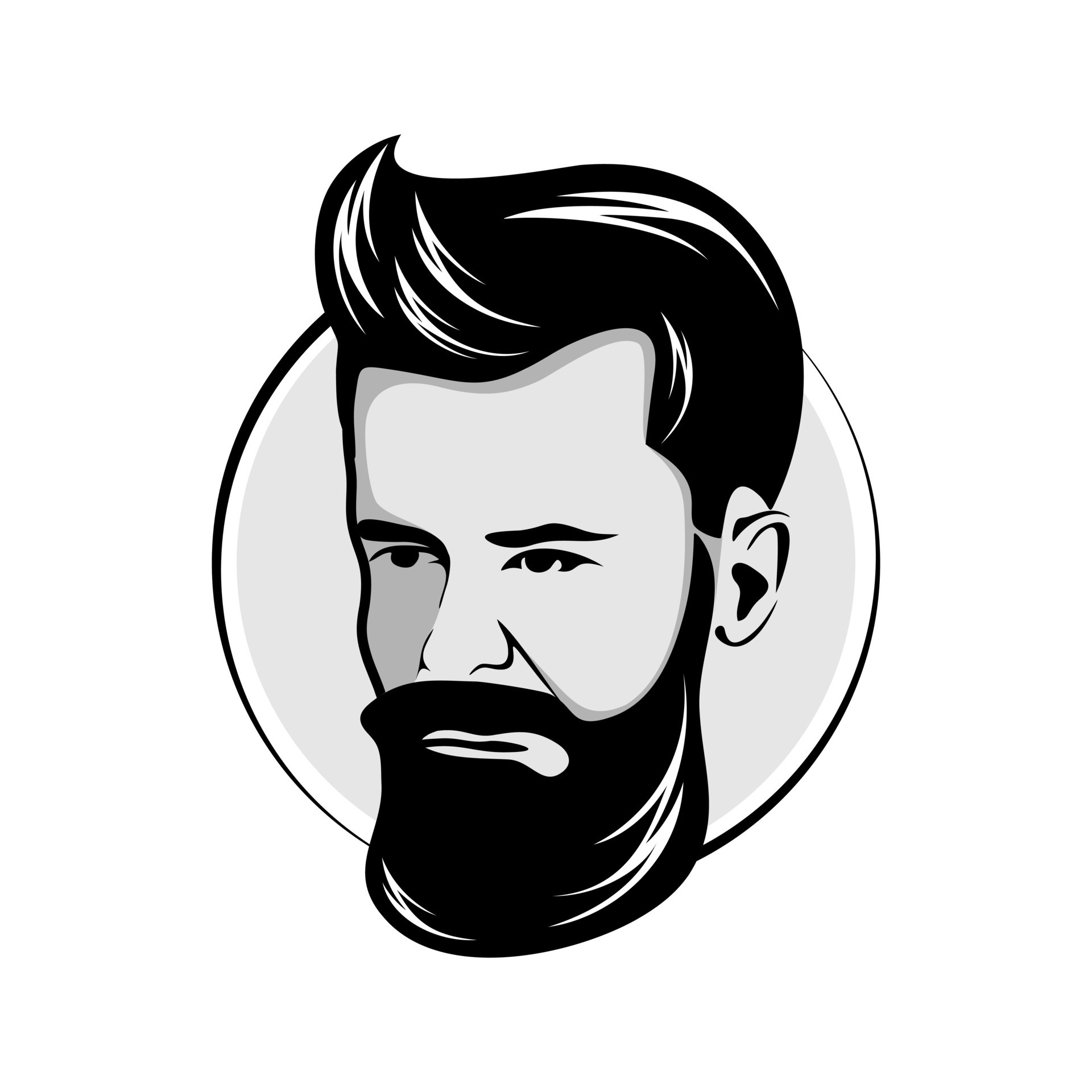 Mens Hairstyle With Thick Beard For Barbershop Logo Vector