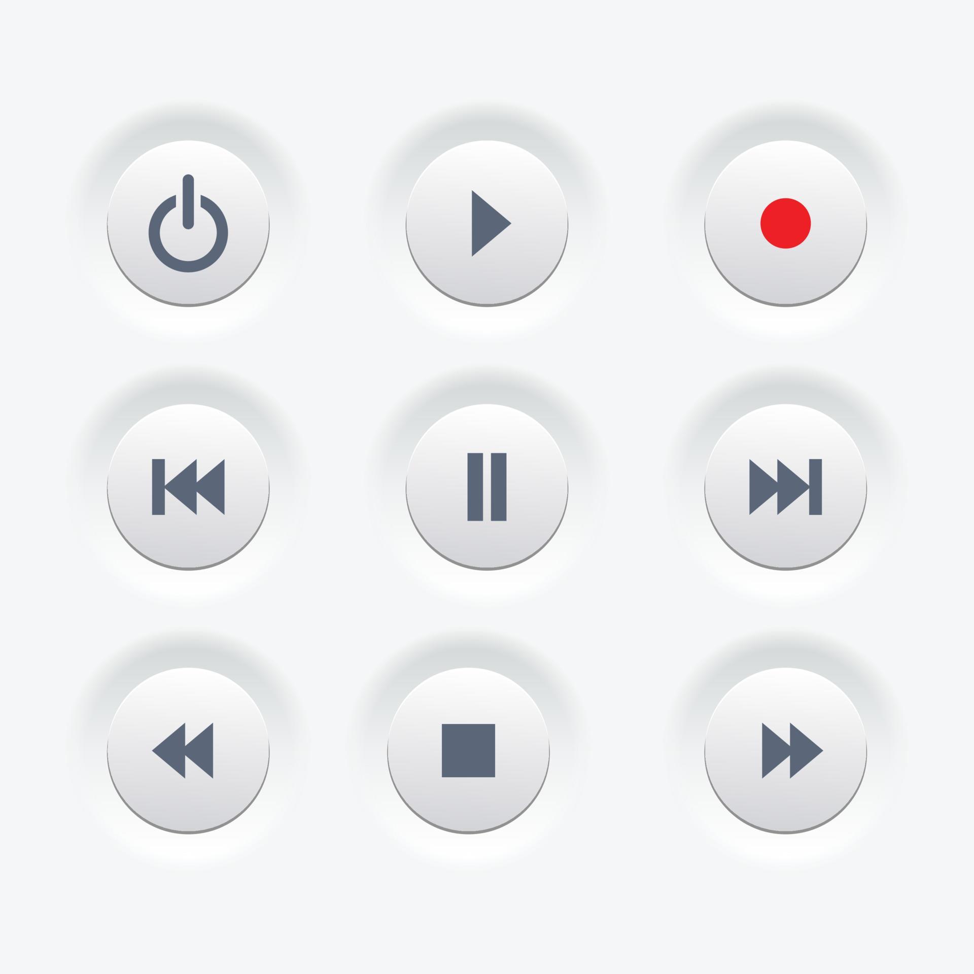 Media player control white round buttons ui icon set 13226872 Vector ...