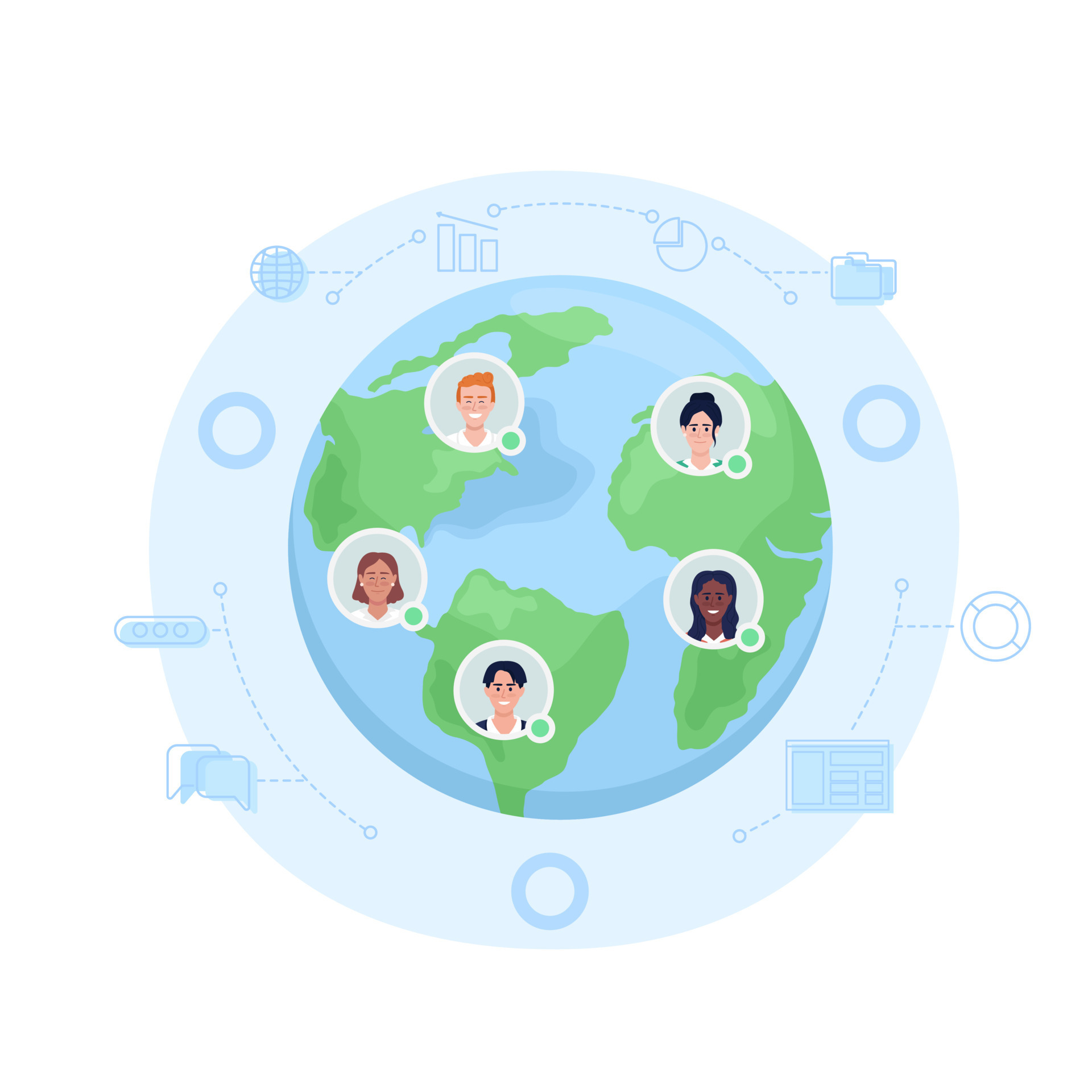 International Staff Flat Concept Vector Illustration Editable 2d