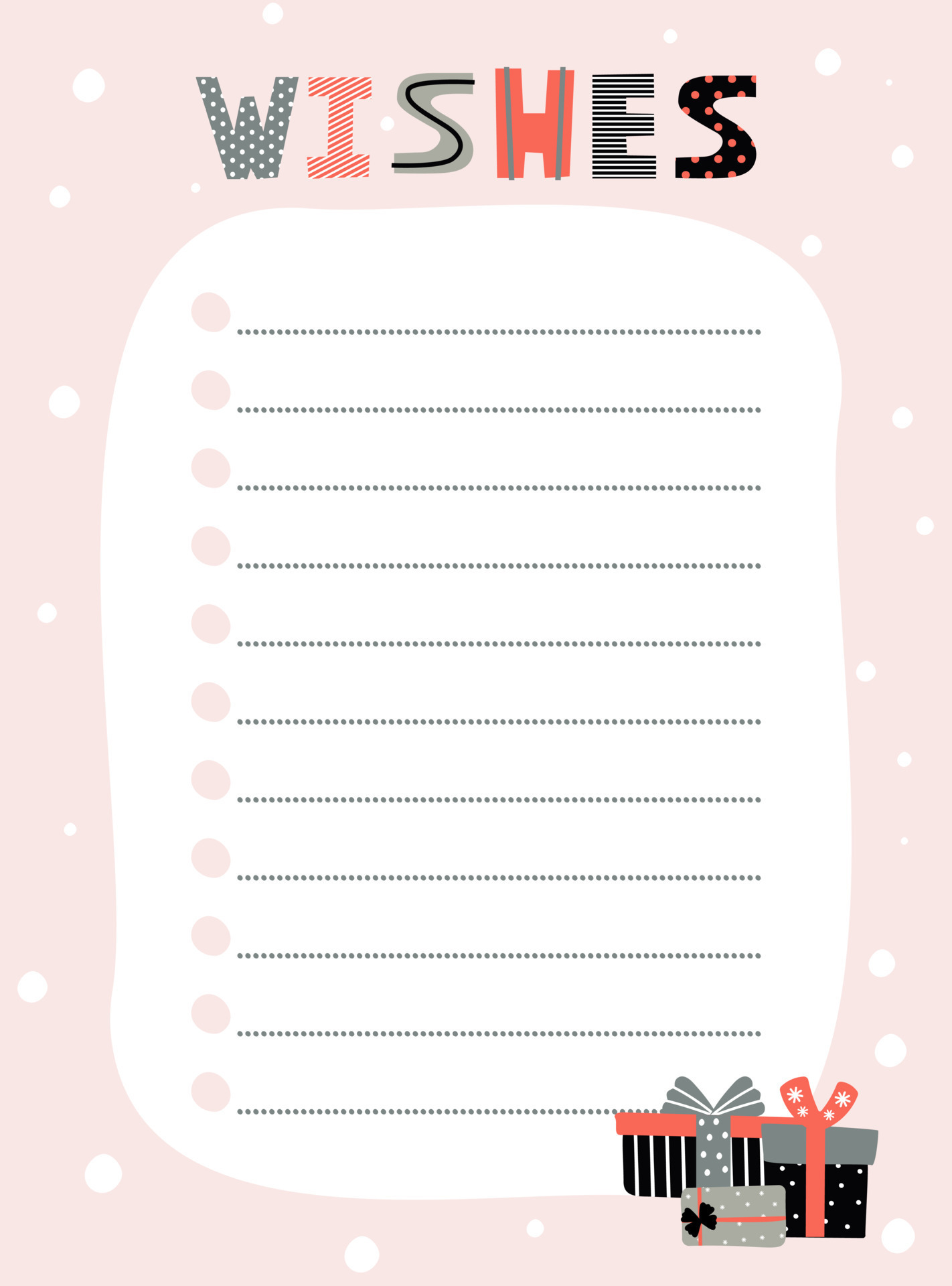 Wish list template. Vector illustration in winter design for planner ...