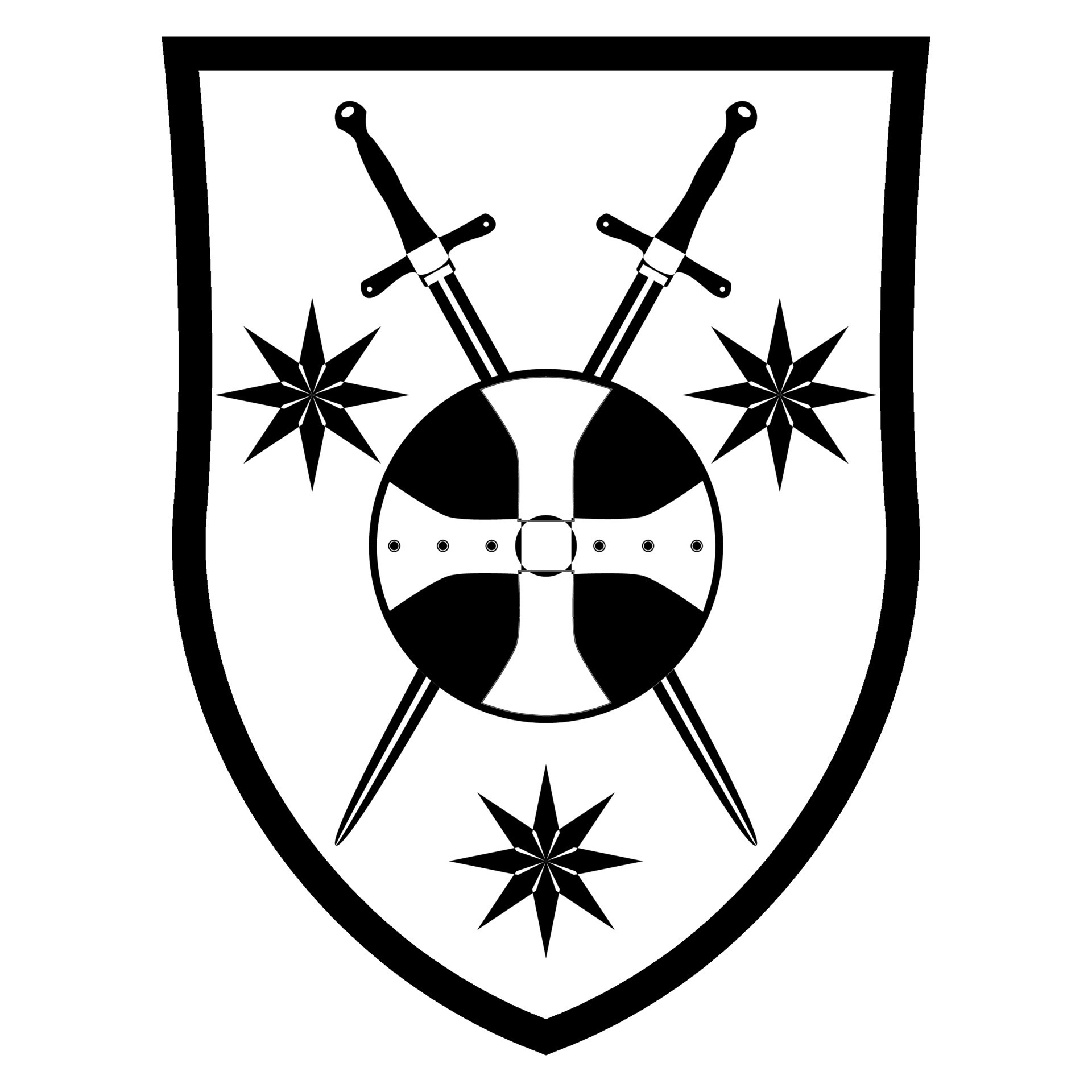 Heraldic Shield Cross Swords Crest Medieval Coat Of Arms And Knight Emblems Outline Vector