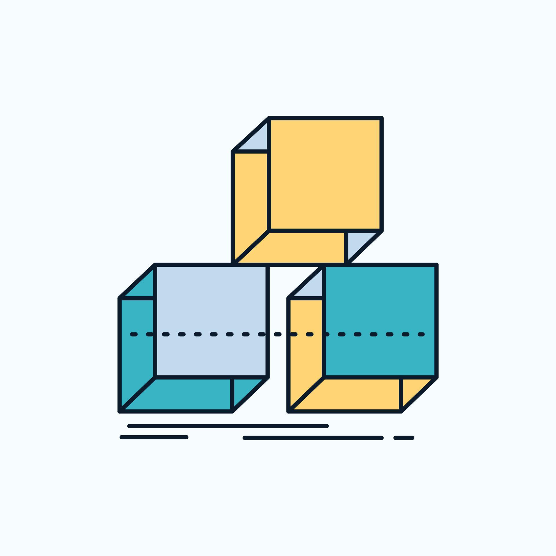 Arrange. design. stack. 3d. box Flat Icon. green and Yellow sign and symbols for website and ...