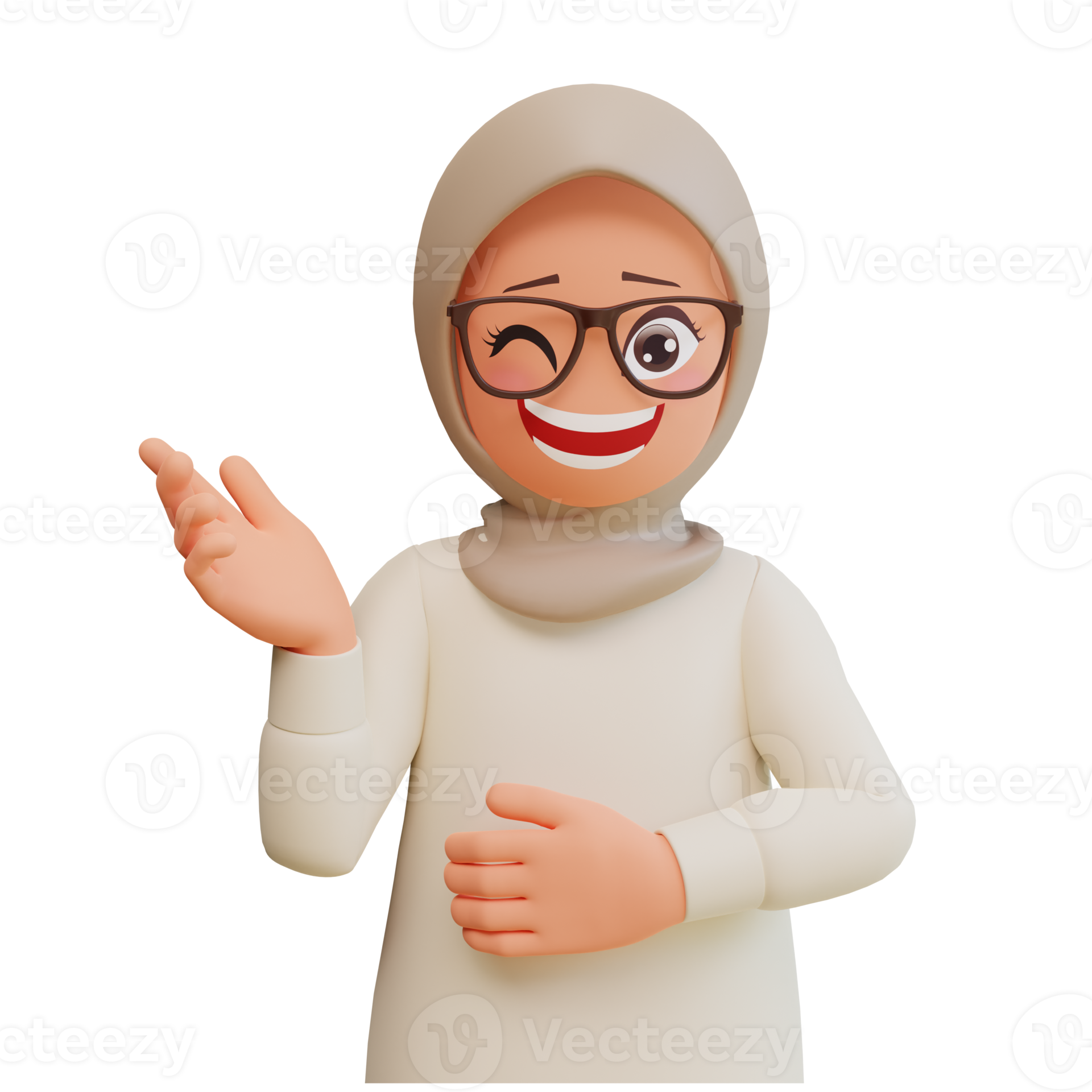 Young Muslim Woman Smiling Posing Happy 3d Cartoon Illustration