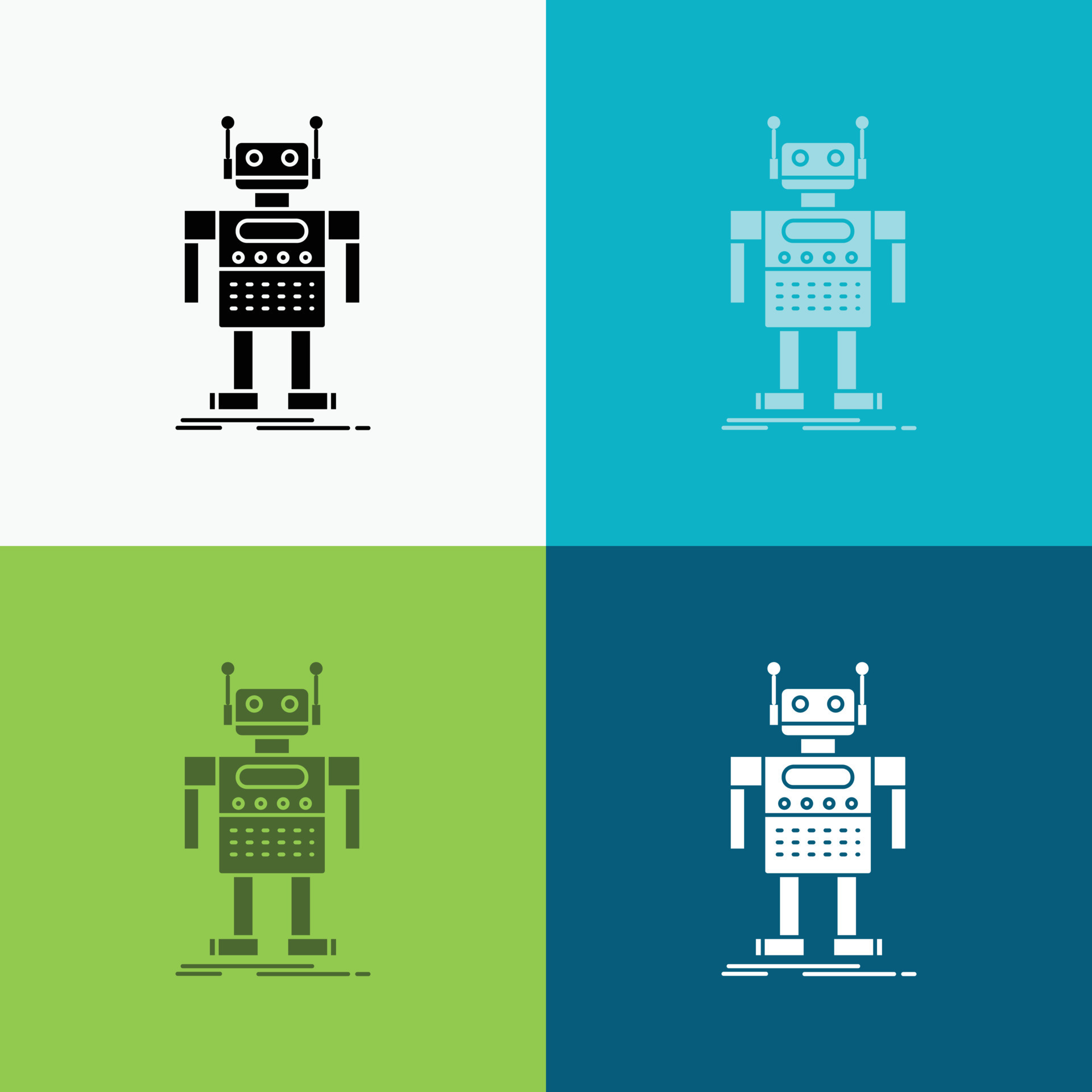 Robot Android Artificial Bot Technology Icon Over Various Background Glyph Style Design