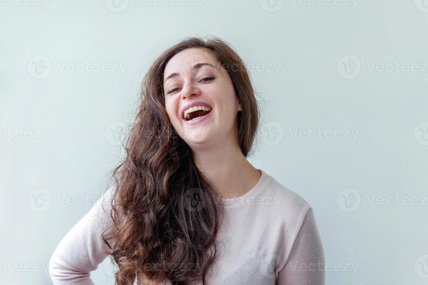 Happy Girl Smiling Beauty Portrait Young Happy Positive Brunette Woman