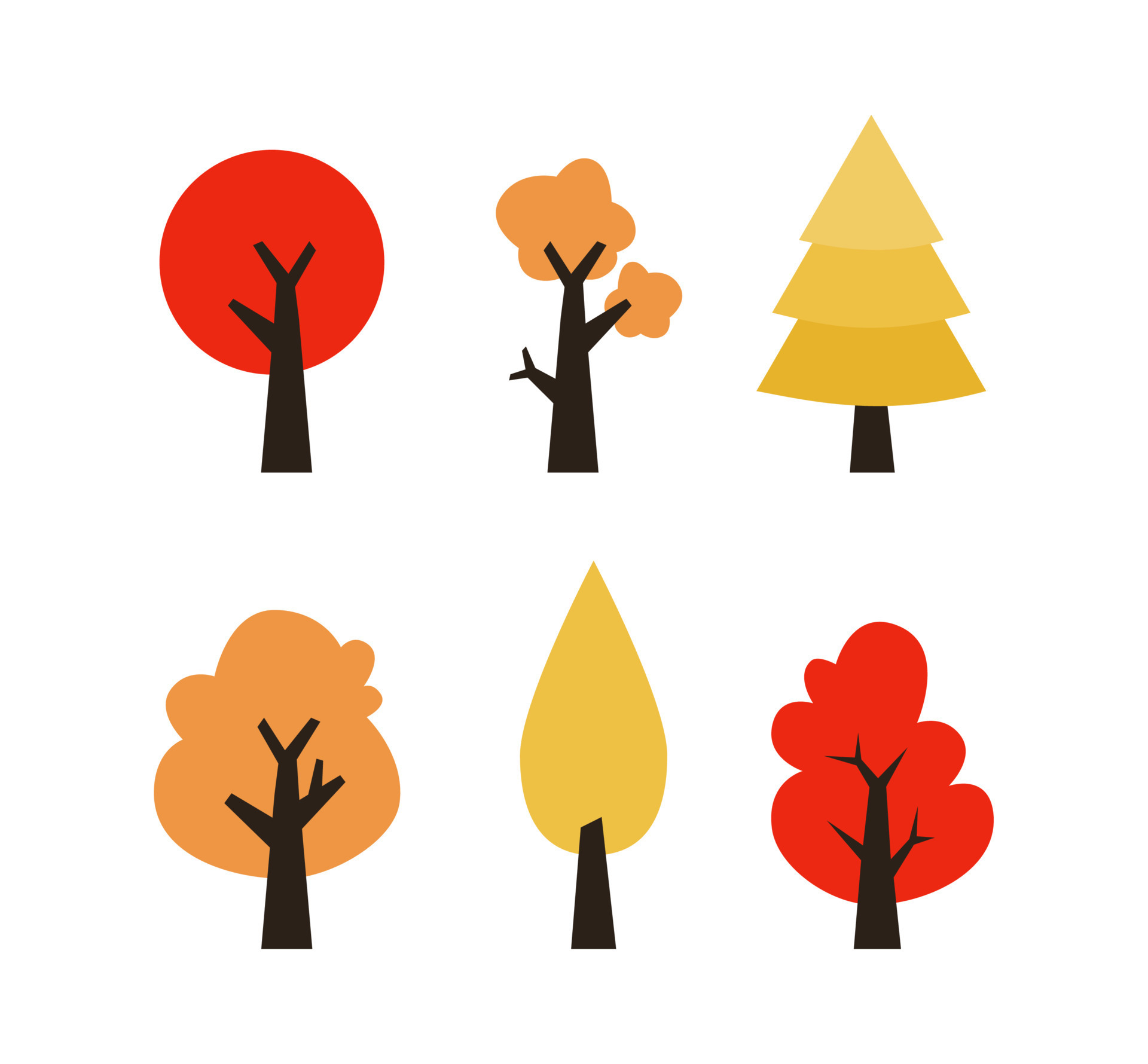 set of tree in autumn season, yellow, orange, red, maple tree, pine ...