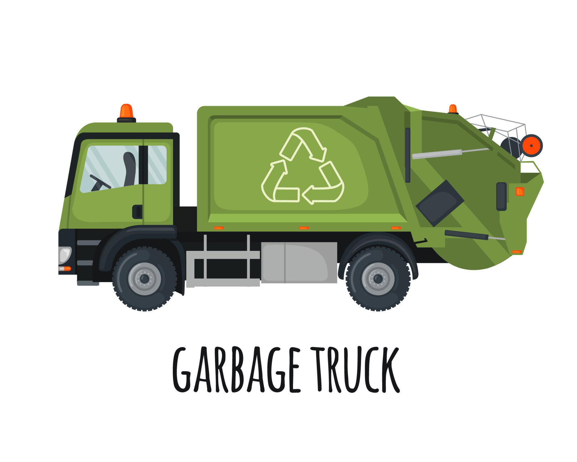 Garbage truck icon in flat style isolated on white background. Vehicle ... Garbage truck icon in flat style isolated on white background. Vehicle ...