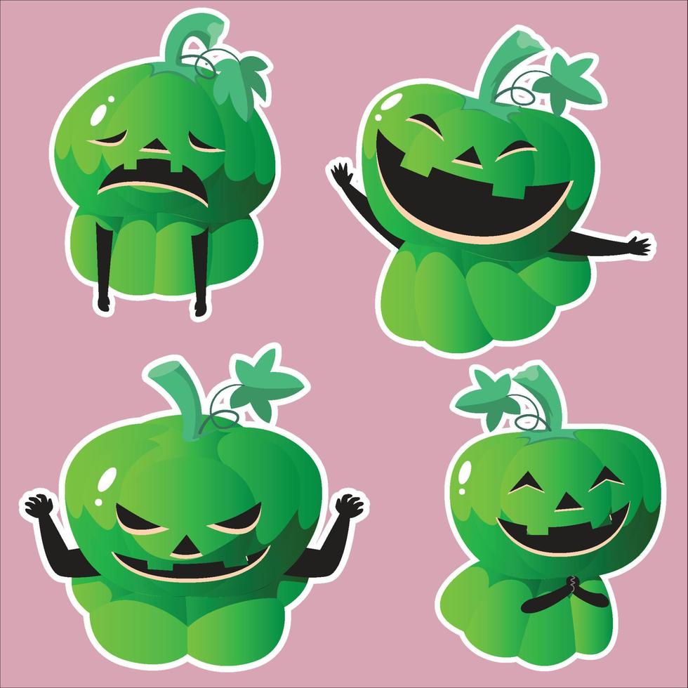 Green pumpkin faces with different emotions halloween festival 13261514 ...