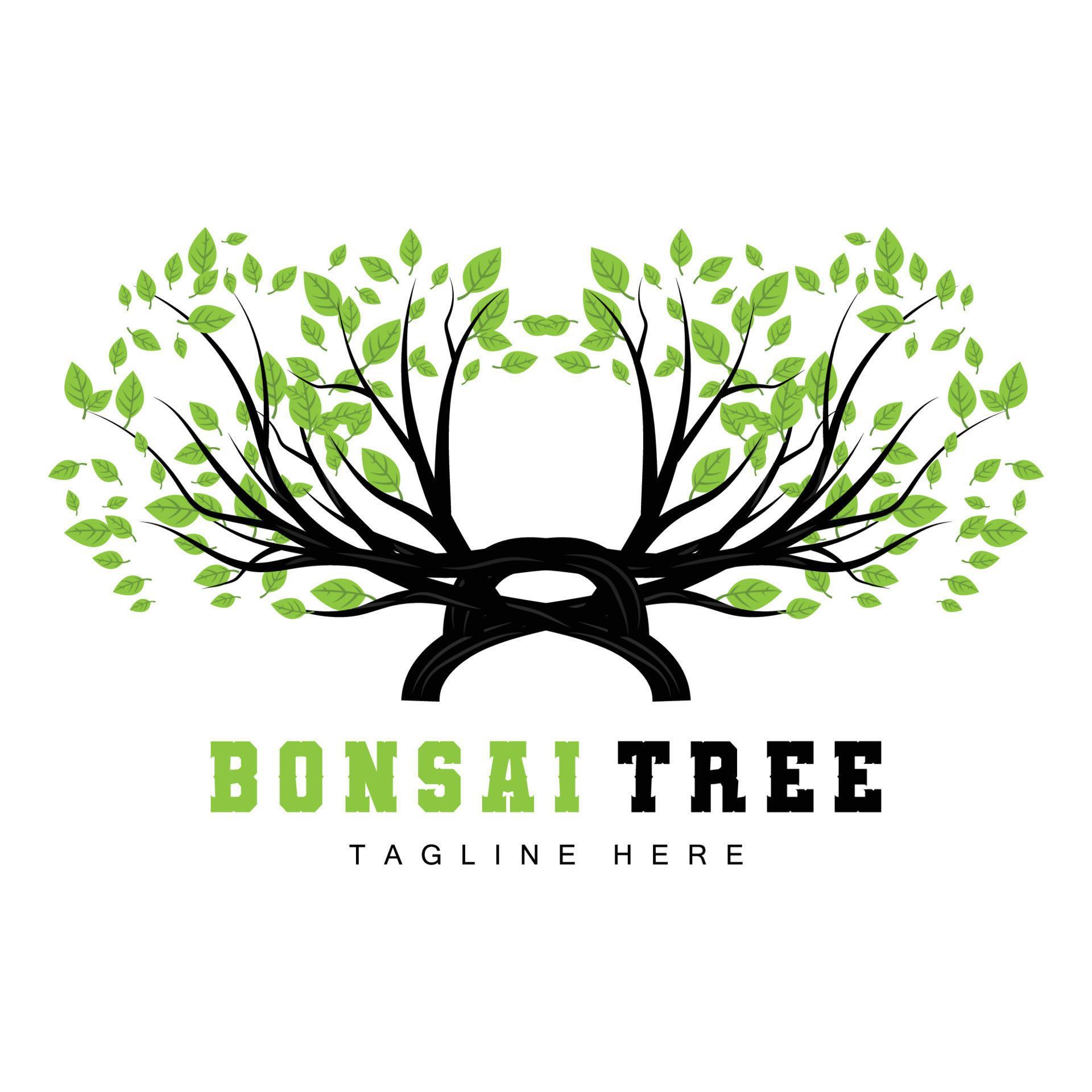 Green Tree Logo Design, Bonsai Tree Logo Illustration, Leaf And Wood ...