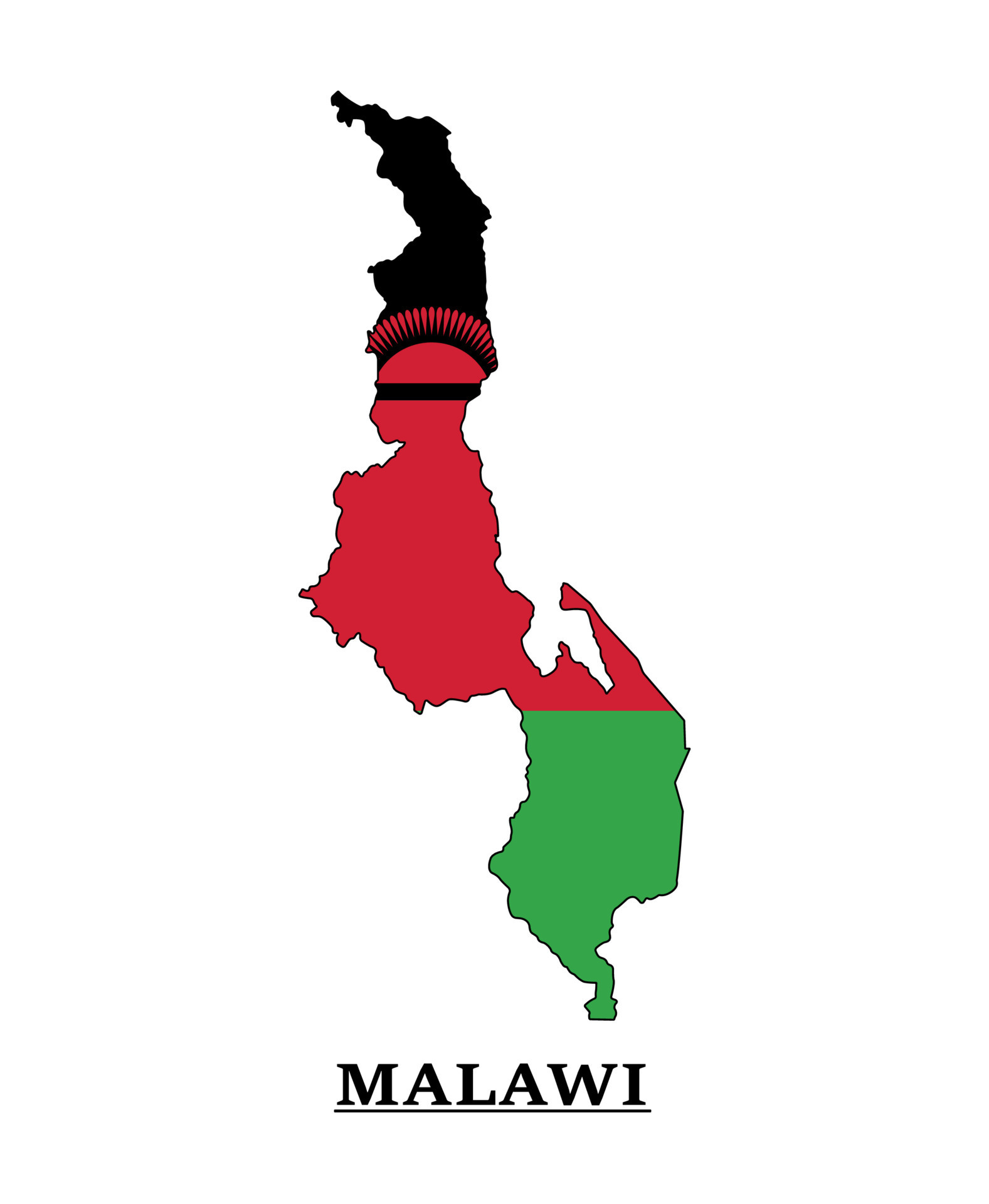 Malawi National Flag Map Design Illustration Of Malawi Country Flag