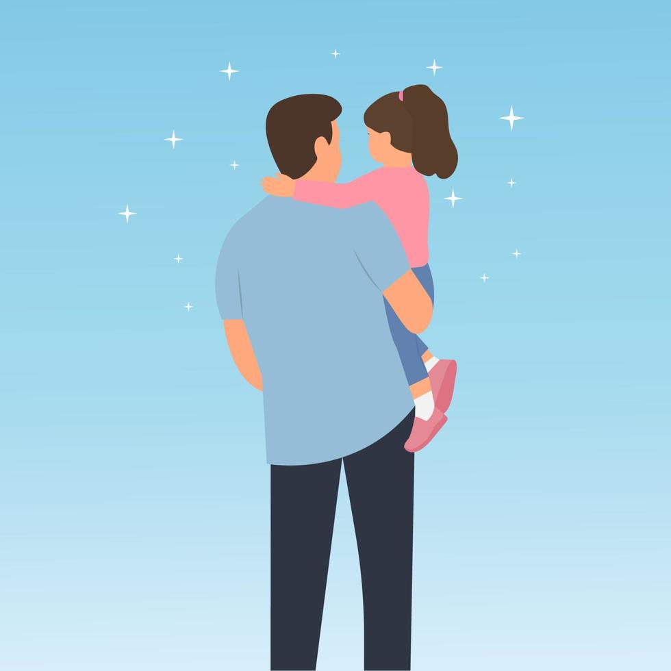 Father holding his son in his arms. Happy father's day backside view ...