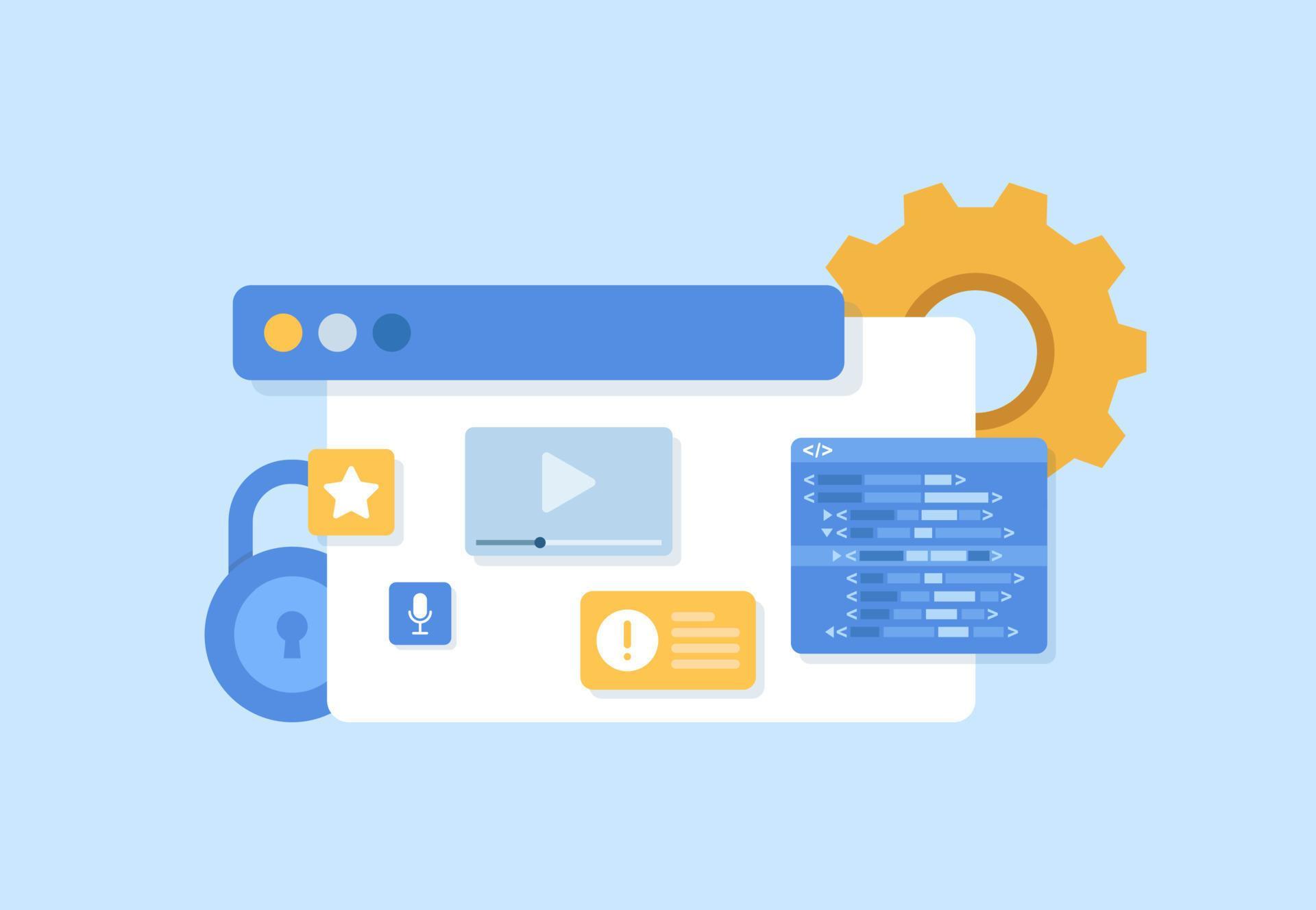 Development and software. Concept of programming, data processing. Computer code with windows ...