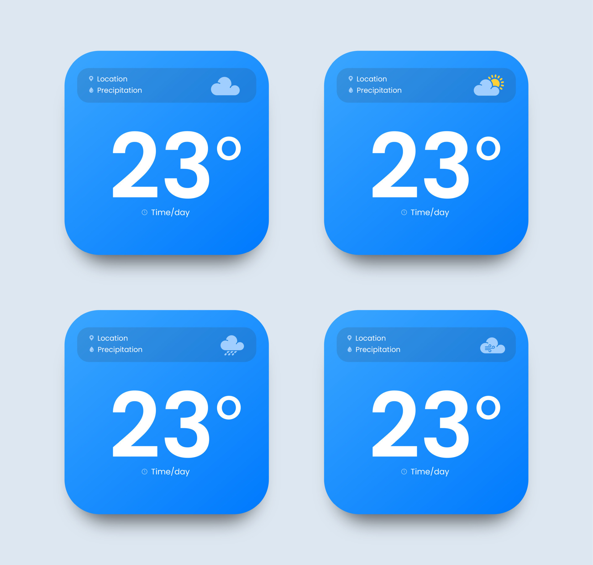 Interface Elements For Weather Forecast Mobile App Blue Ui Toolkit Vector Illustration
