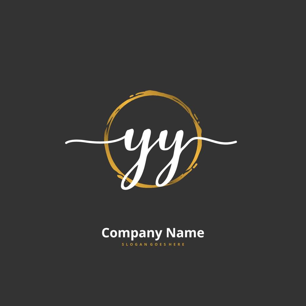 YY Initial handwriting and signature logo design with circle. Beautiful design handwritten logo ...