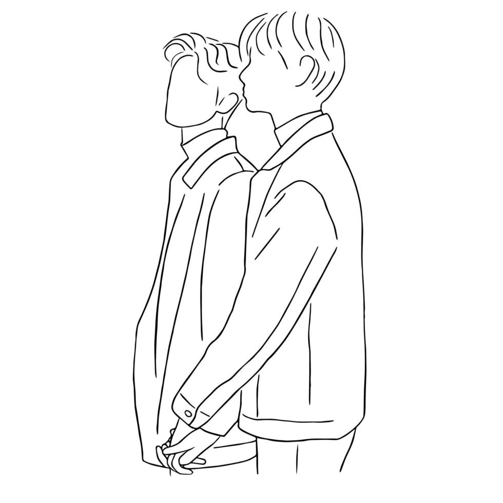Line Art Minimal Of Gay Couple Holding Hands Together In Hand Drawn