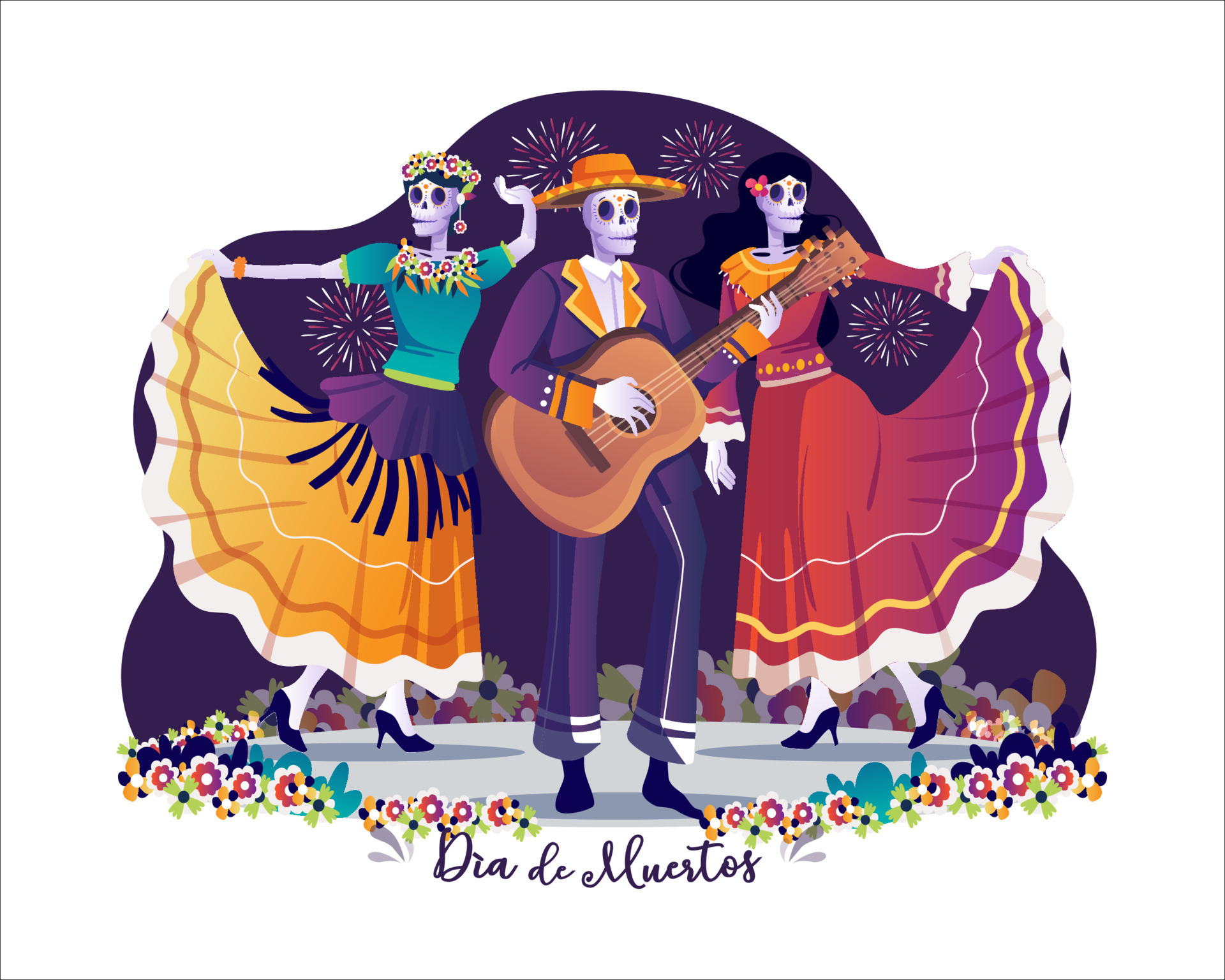 Day of Dead, Dia de Los Muertos with a mariachi musician skeleton, and ...