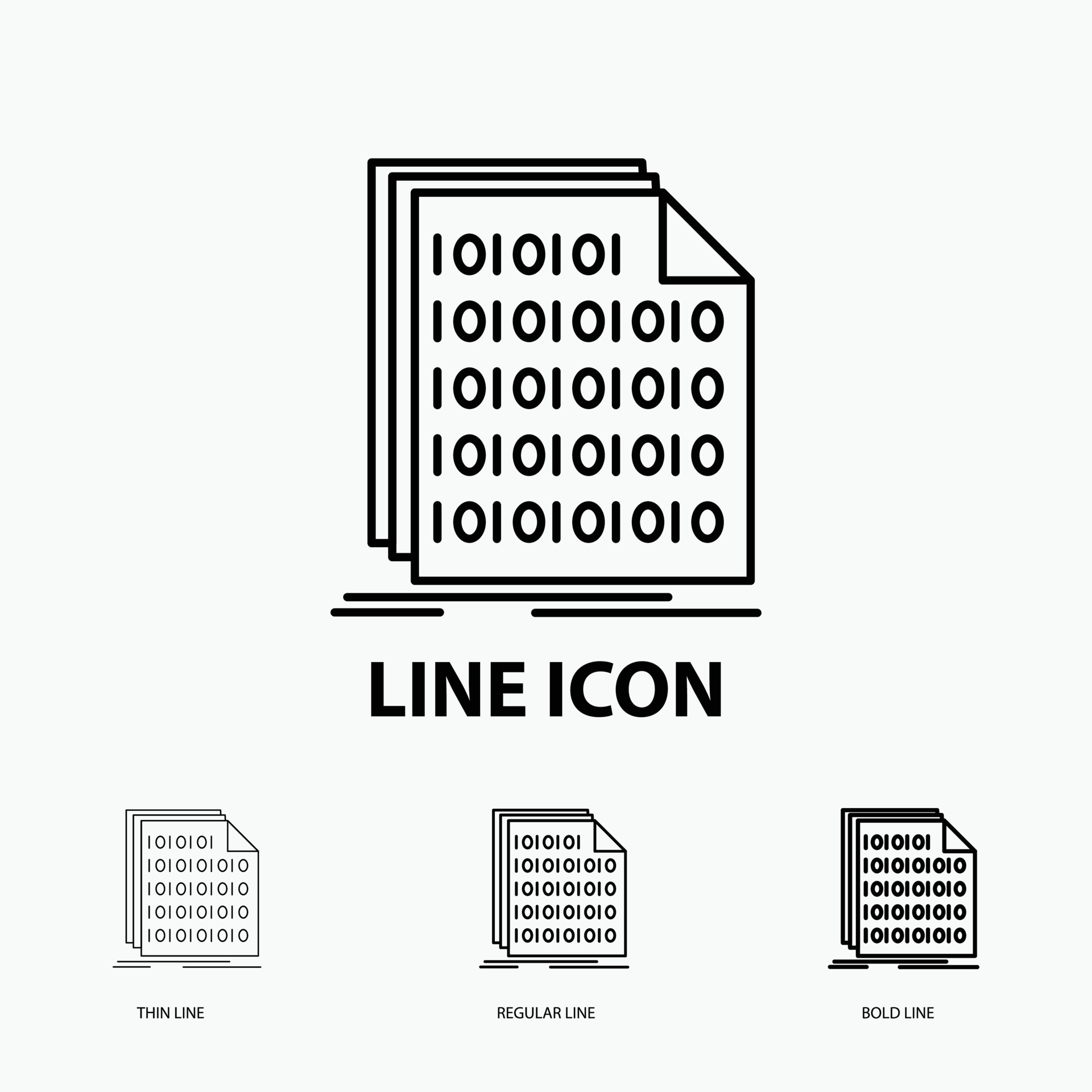 Binary Code Coding Data Document Icon In Thin Regular And Bold Line Style Vector