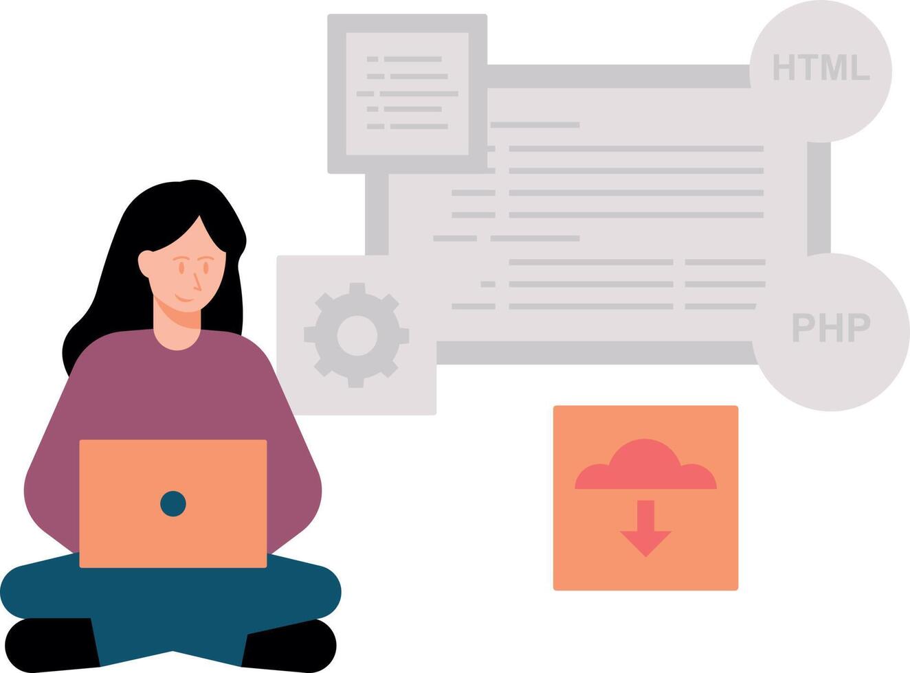 The Girl Is Doing Web Coding 13276951 Vector Art At Vecteezy