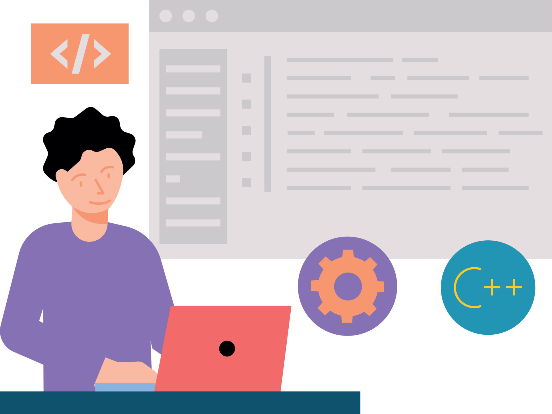 Boy working on web coding on laptop. 13276970 Vector Art at Vecteezy