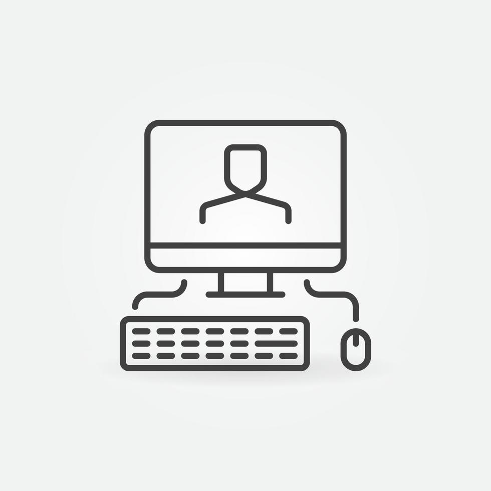 Computer with Man on Screen linear vector concept icon 13279368 Vector ...