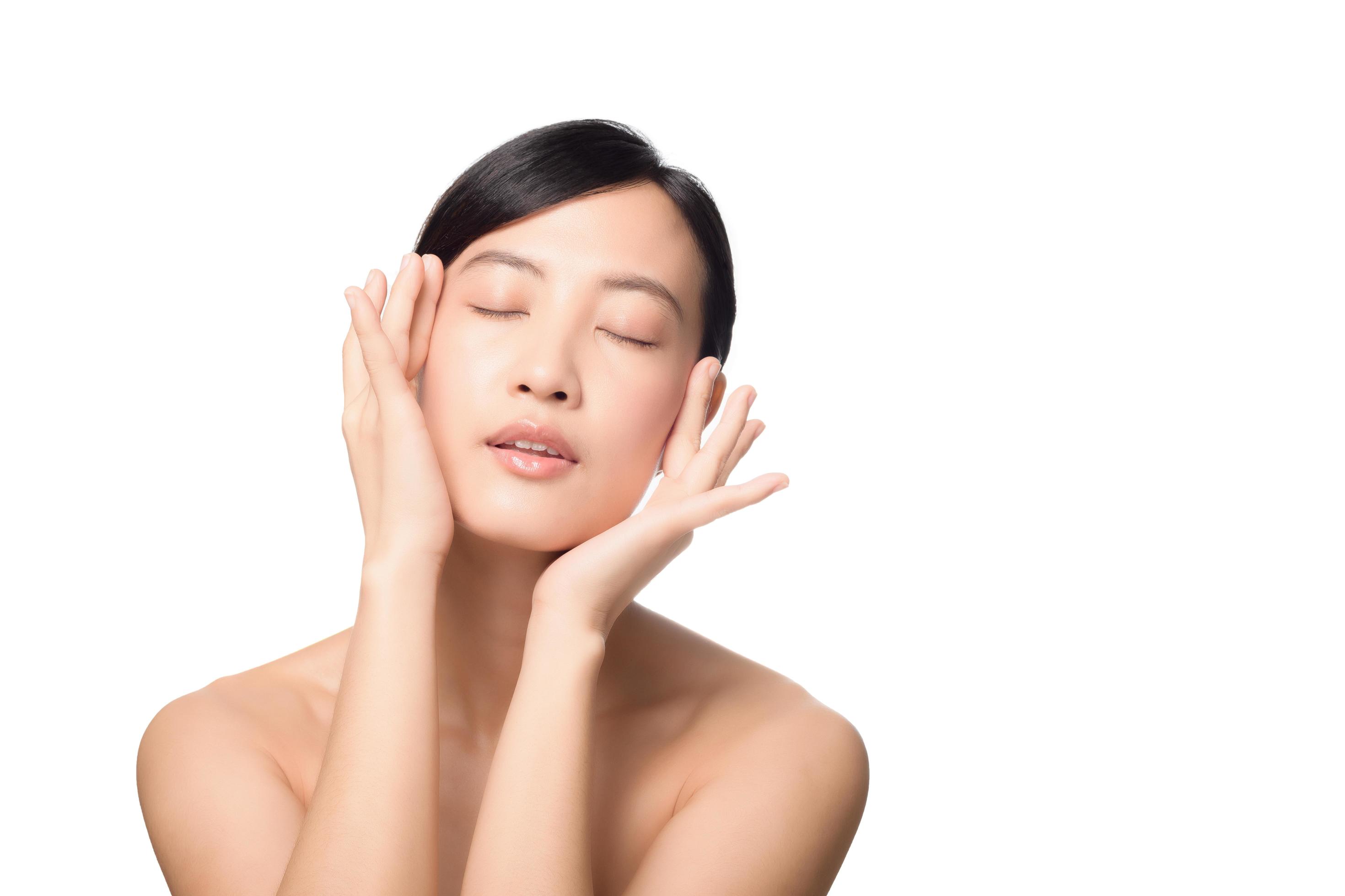 Portrait of beautiful young asian woman clean fresh bare skin concept ...