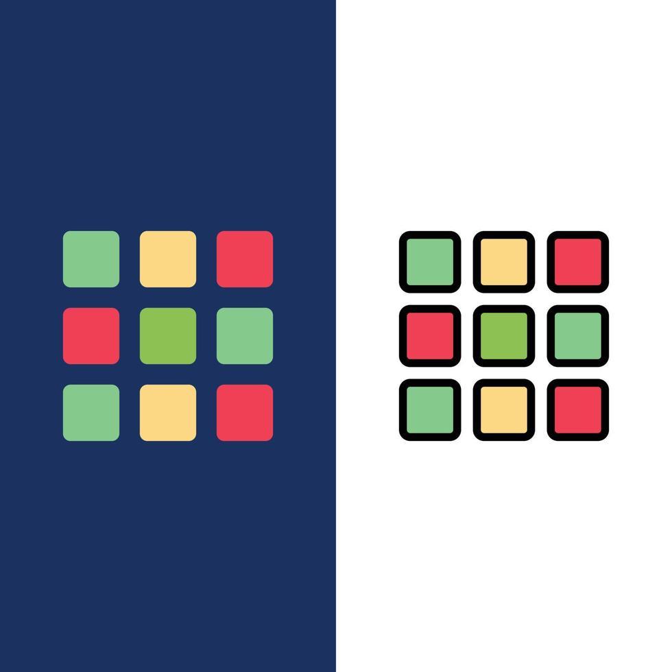 Web Grid Shape Squares Icons Flat and Line Filled Icon Set Vector Blue ...