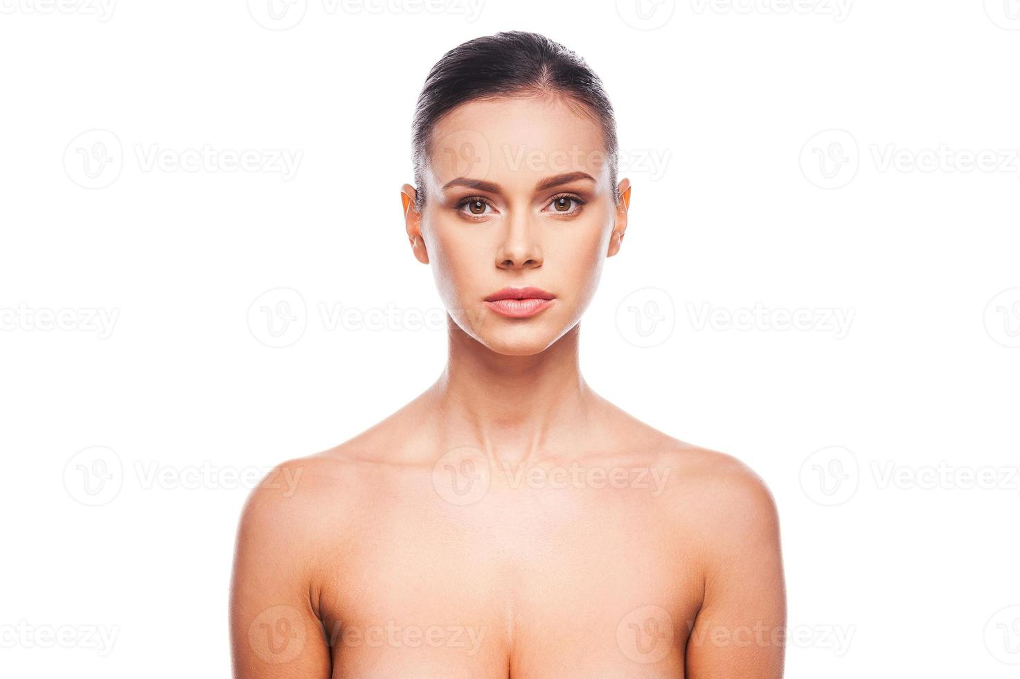 Natural As She Is Portrait Of Beautiful Young Shirtless Woman Looking