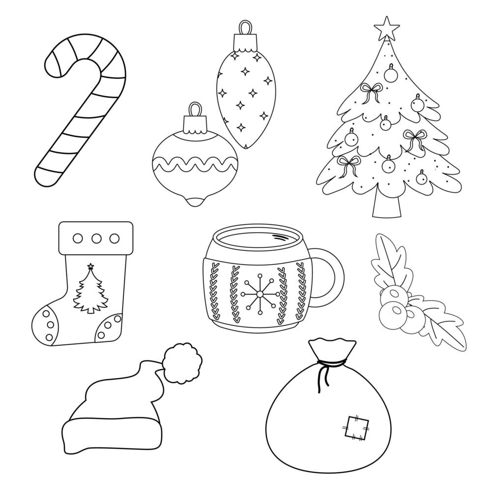 Collection of Christmas celebration elements outline. Vector ...