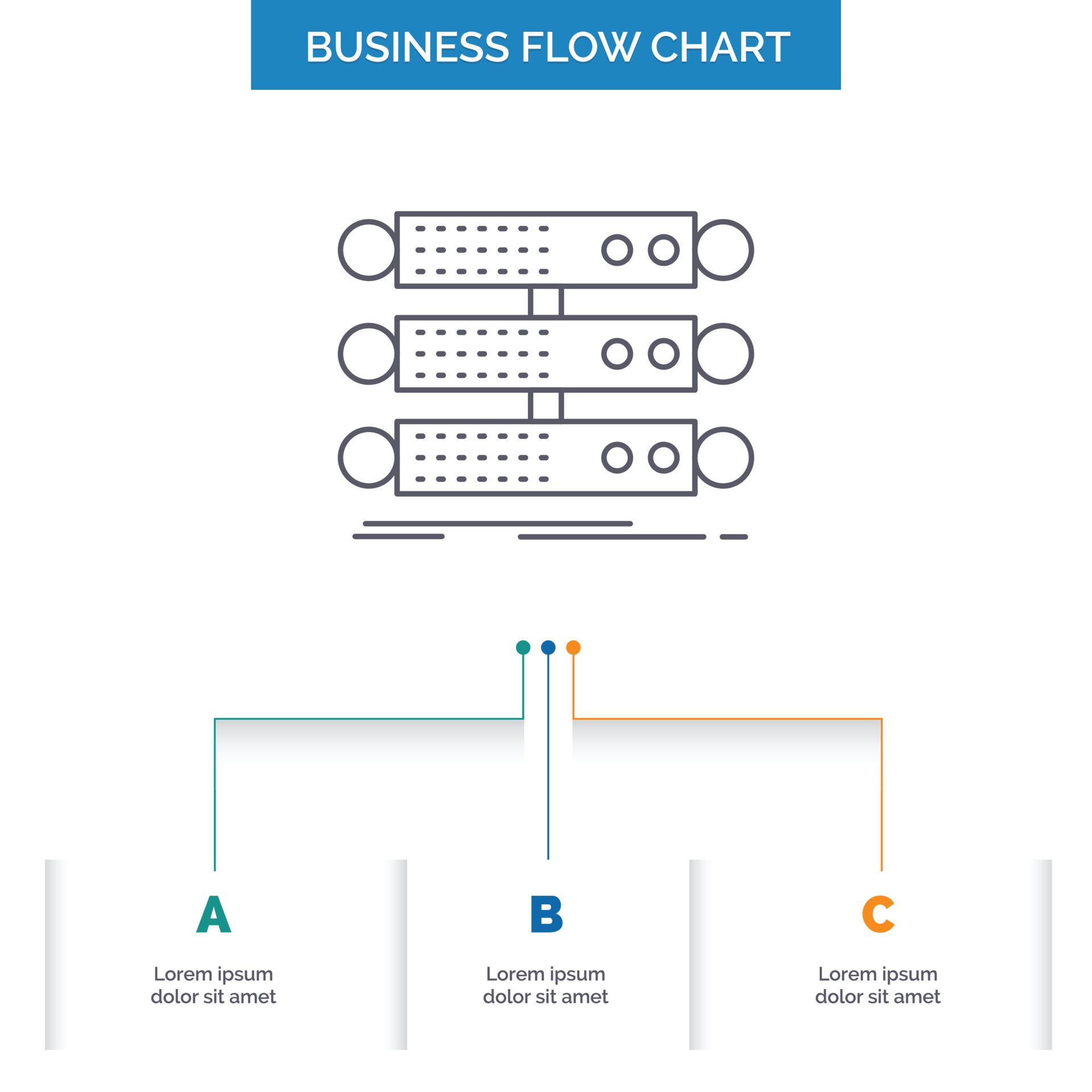 Server Structure Rack Database Data Business Flow Chart Design With 3 Steps Line Icon For