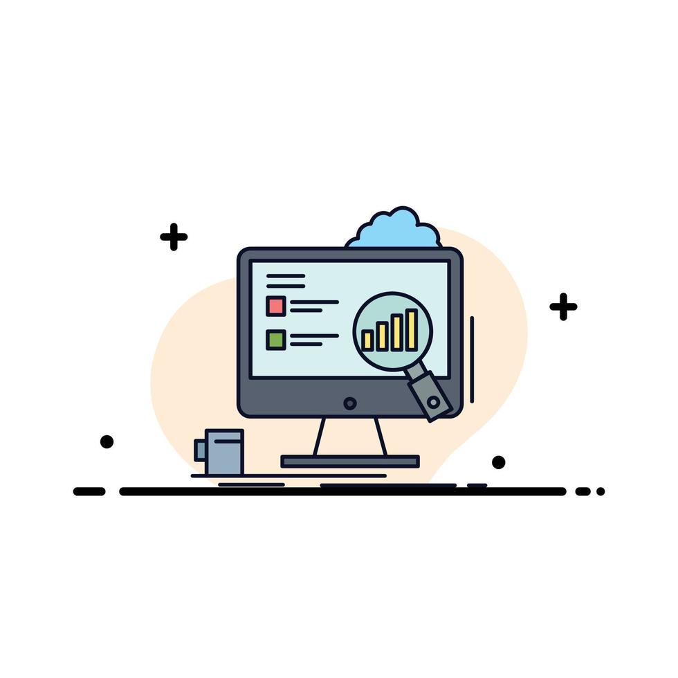 Analytics Board Presentation Laptop Statistics Flat Color Icon Vector