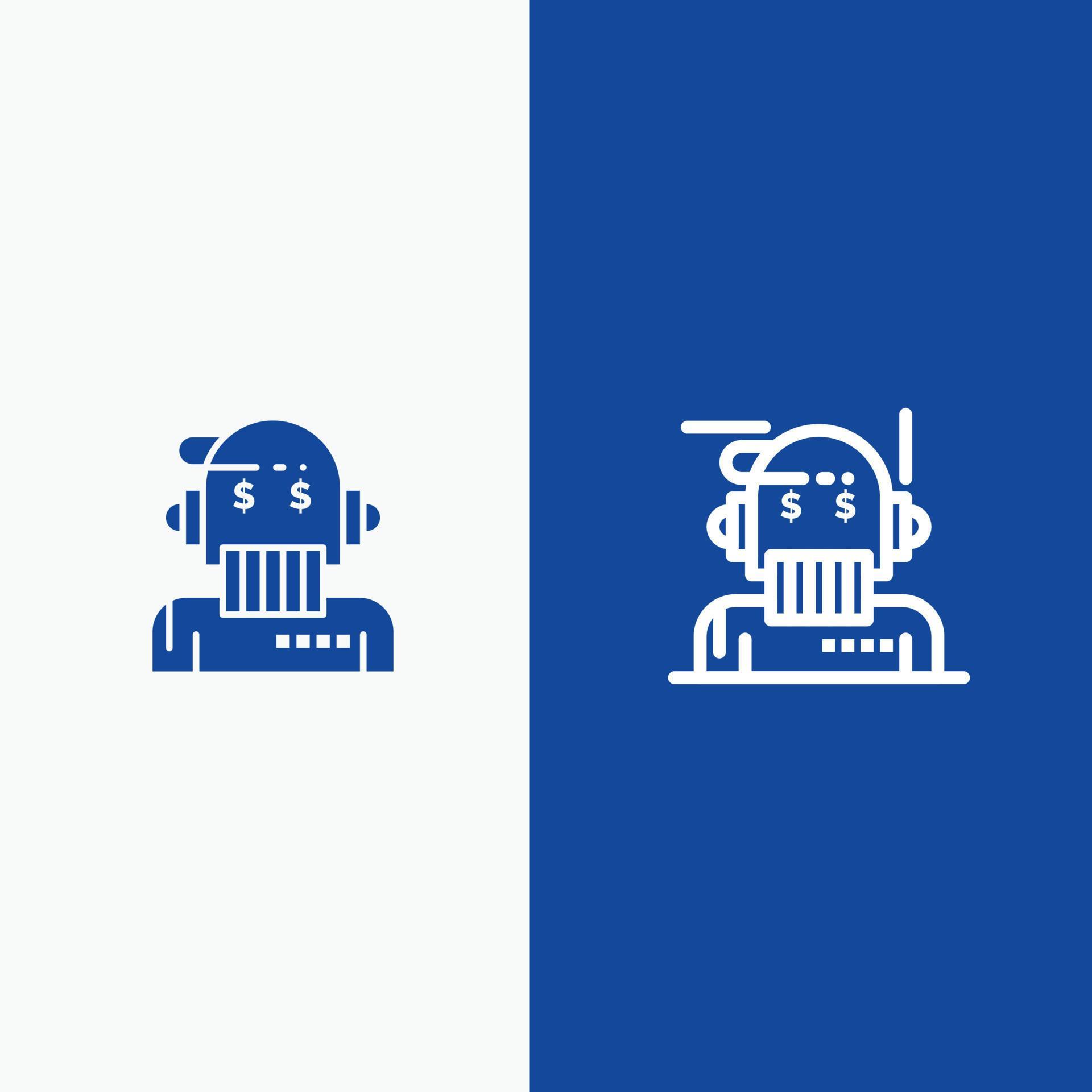 Robot Advisor Adviser Advisor Algorithm Analyst Line and Glyph Solid icon Blue banner Line and ...