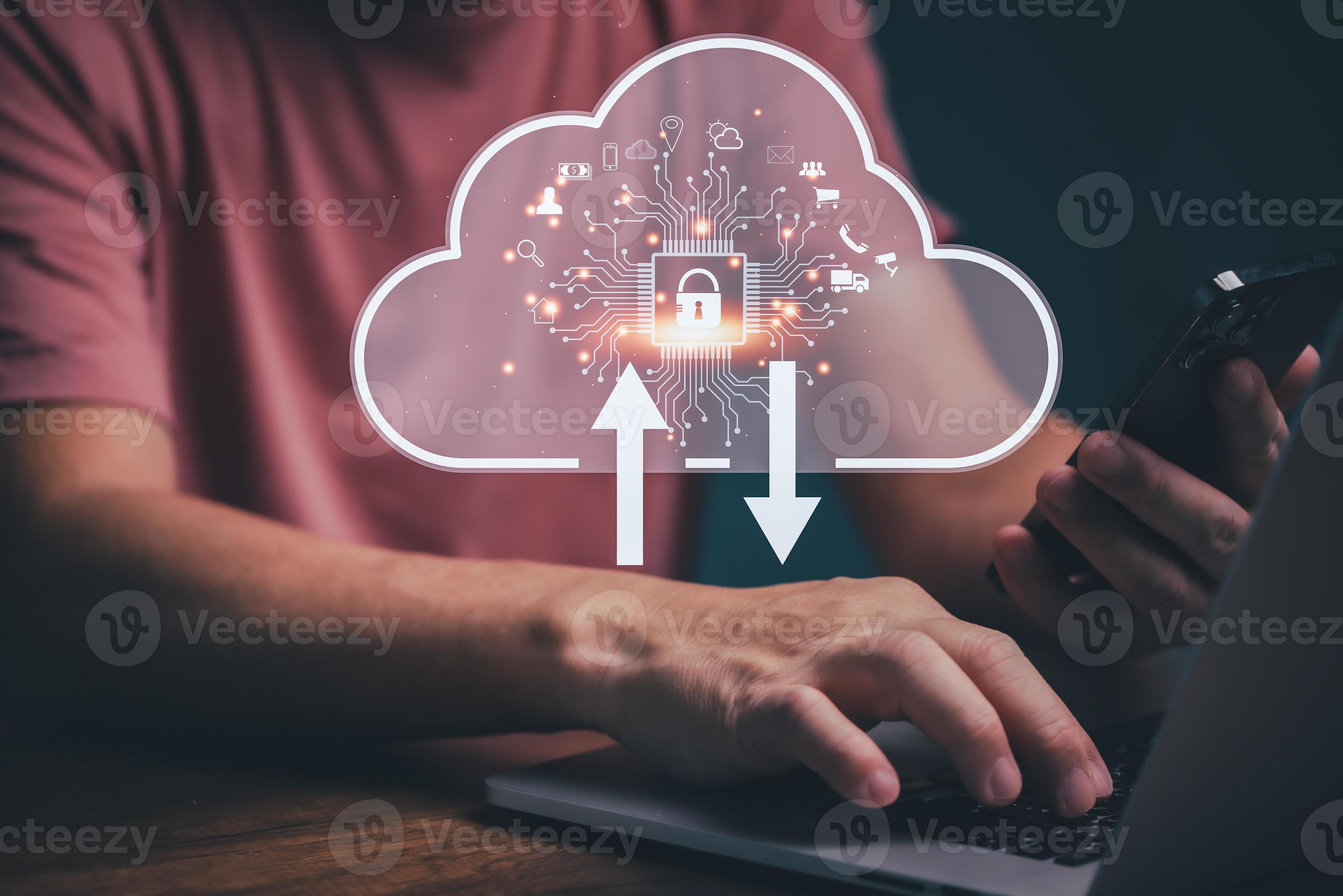 Businessman Using Computer With Big Data Analytics And Business Intelligence Cloud Computing