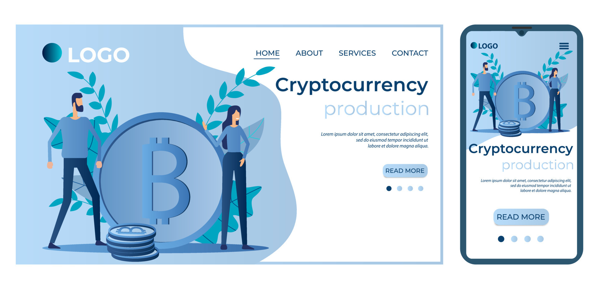 Cryptocurrency production.Bitcoins, e-wallets.Template for the user interface of the site's home ...