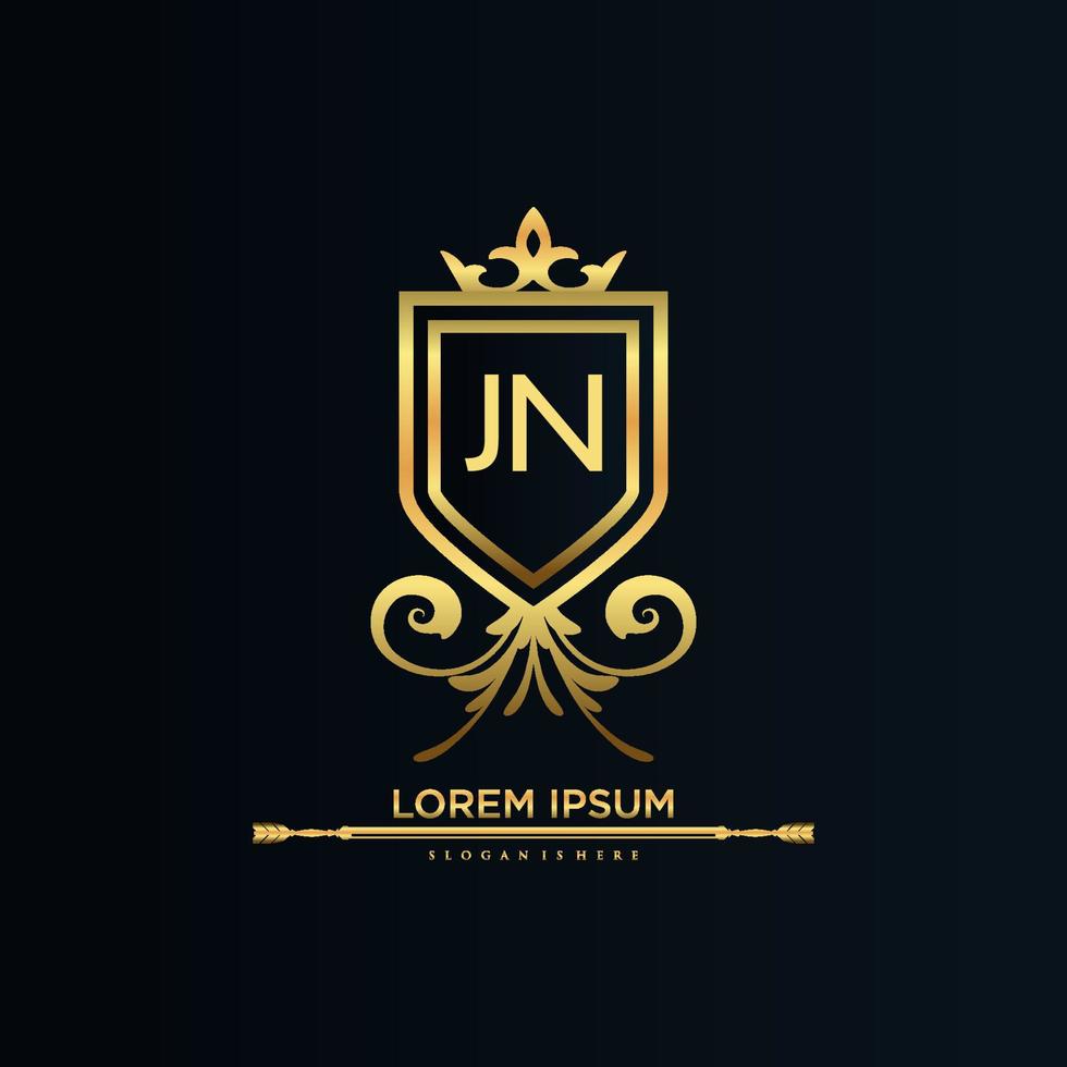 Jn Letter Initial With Royal Template Elegant With Crown Logo Vector Creative Lettering Logo