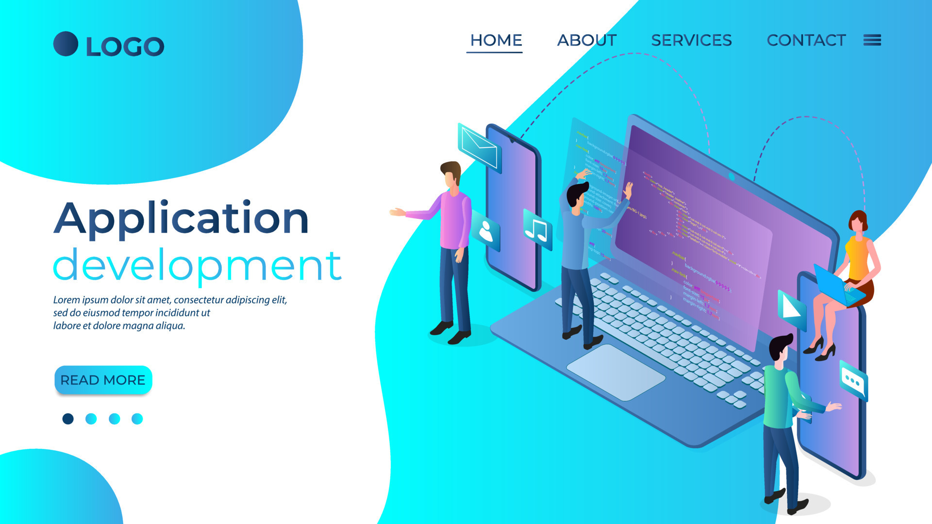 Application development.Web development and coding of programs ...