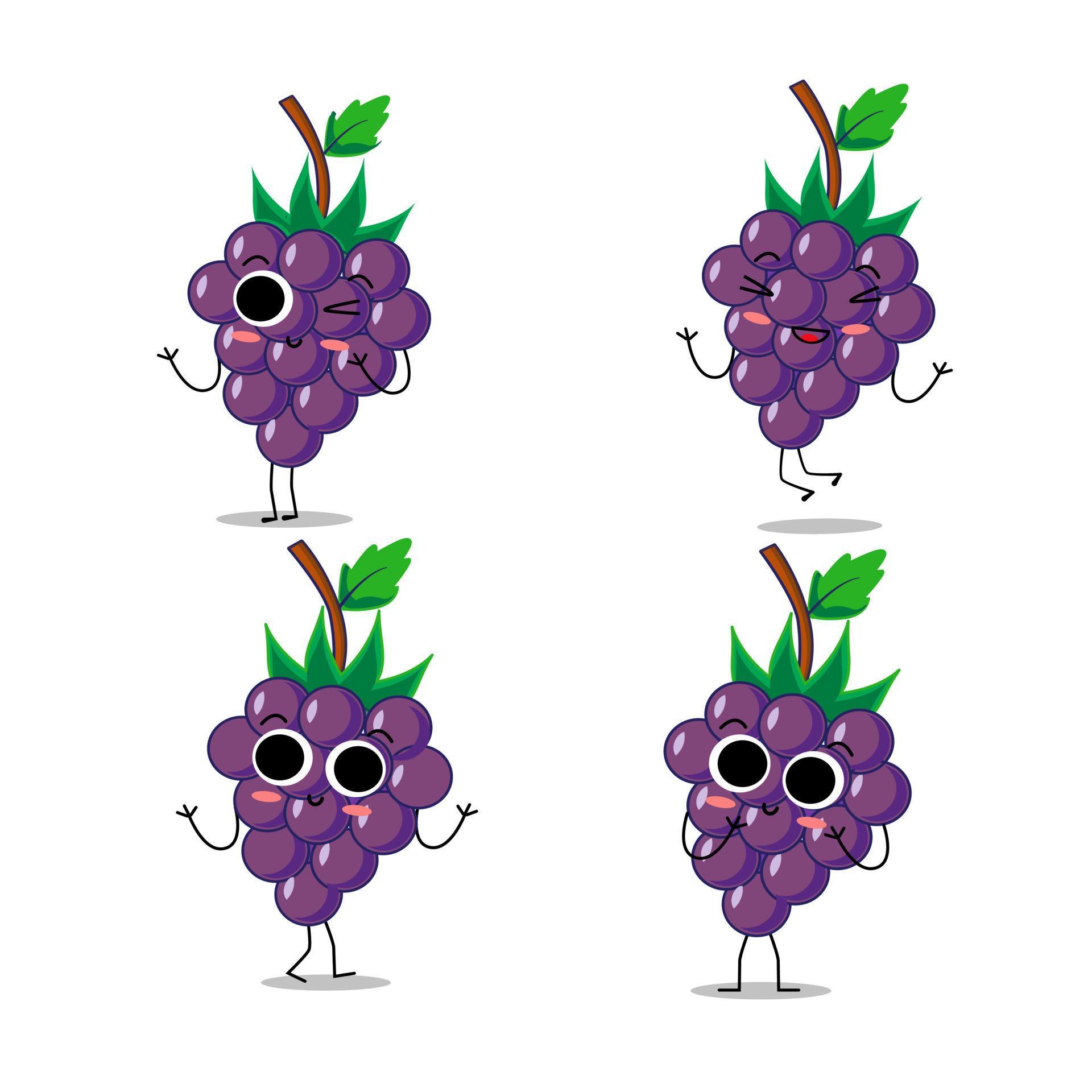 Cute vector grape fruit character in different action emotion ...