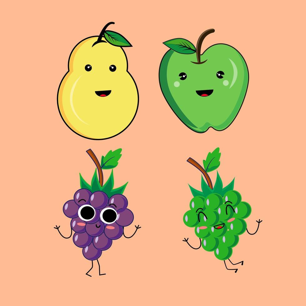 Vector collection of cute fruits. Funny fruit characters isolated on ...