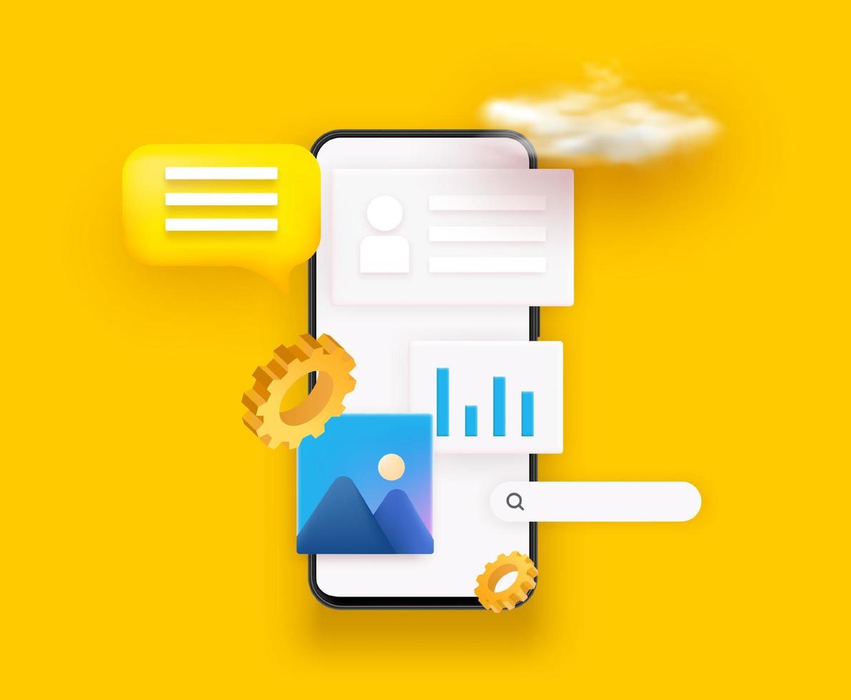 3d ui y diseño ux. diseño de aplicaciones útiles e ilustración de vector de interfaz de ...